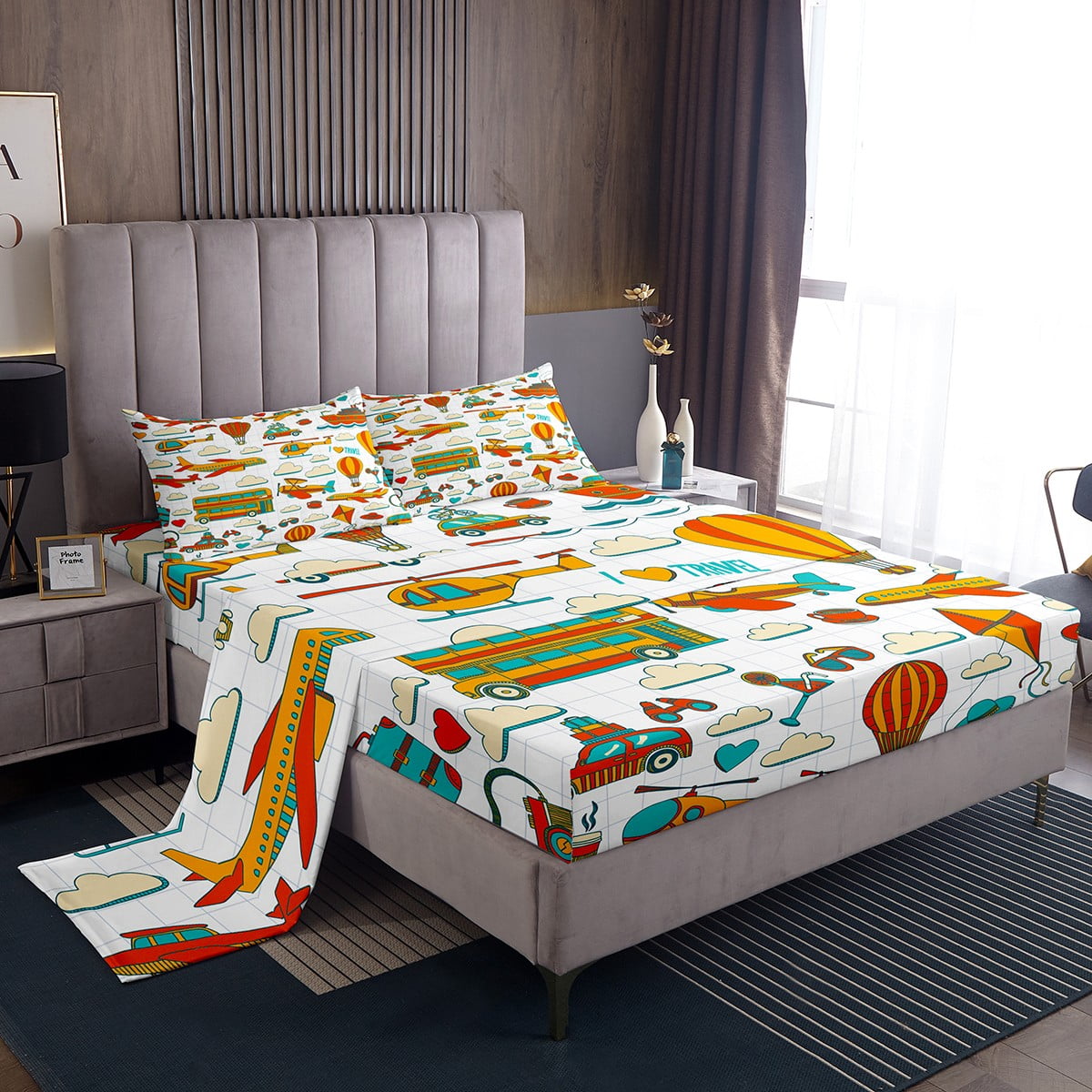 Transportation Sheet Set Vehicles Airplane Bed Sheets Set Queen ...