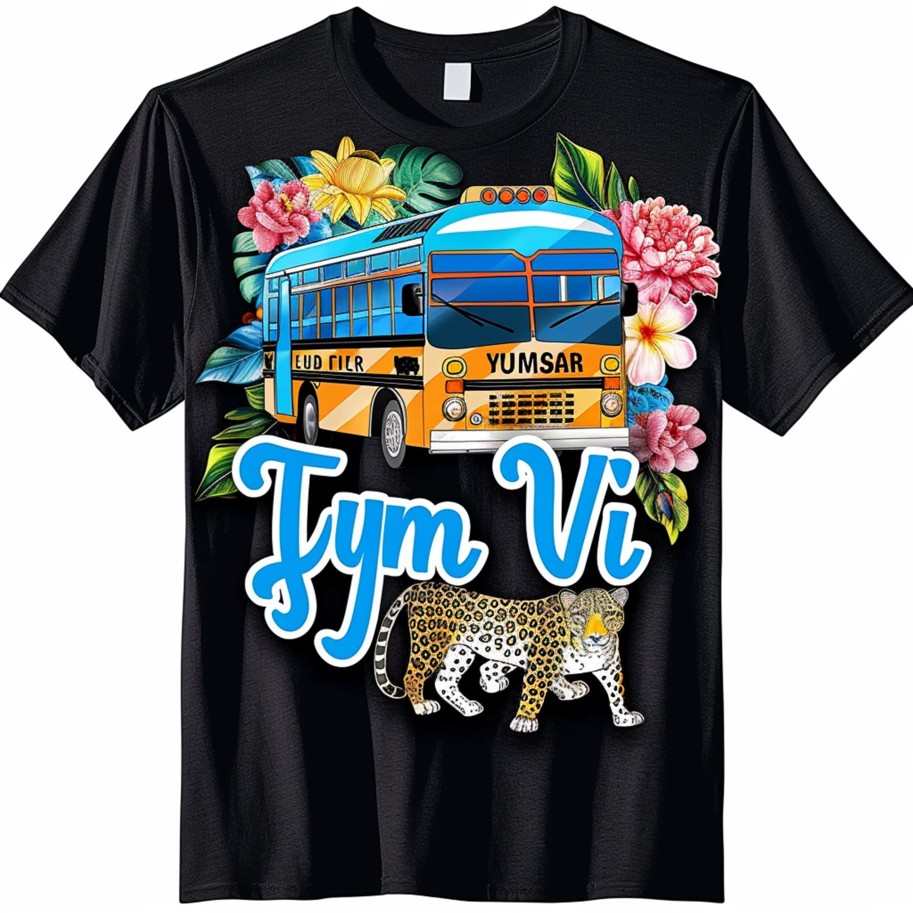 Transportation Squad TShirt: Floral school bus with leopard print and ...