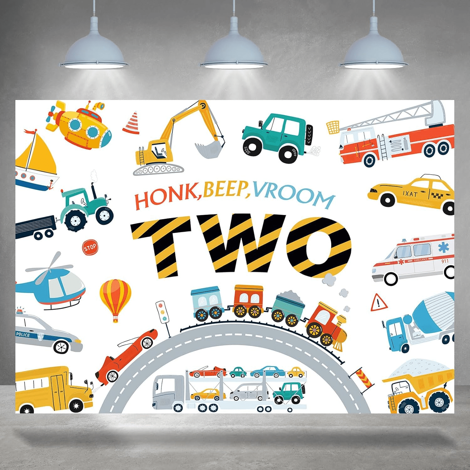 Transportation Theme 2nd Birthday Backdrop for Kids Boys Train Planes ...