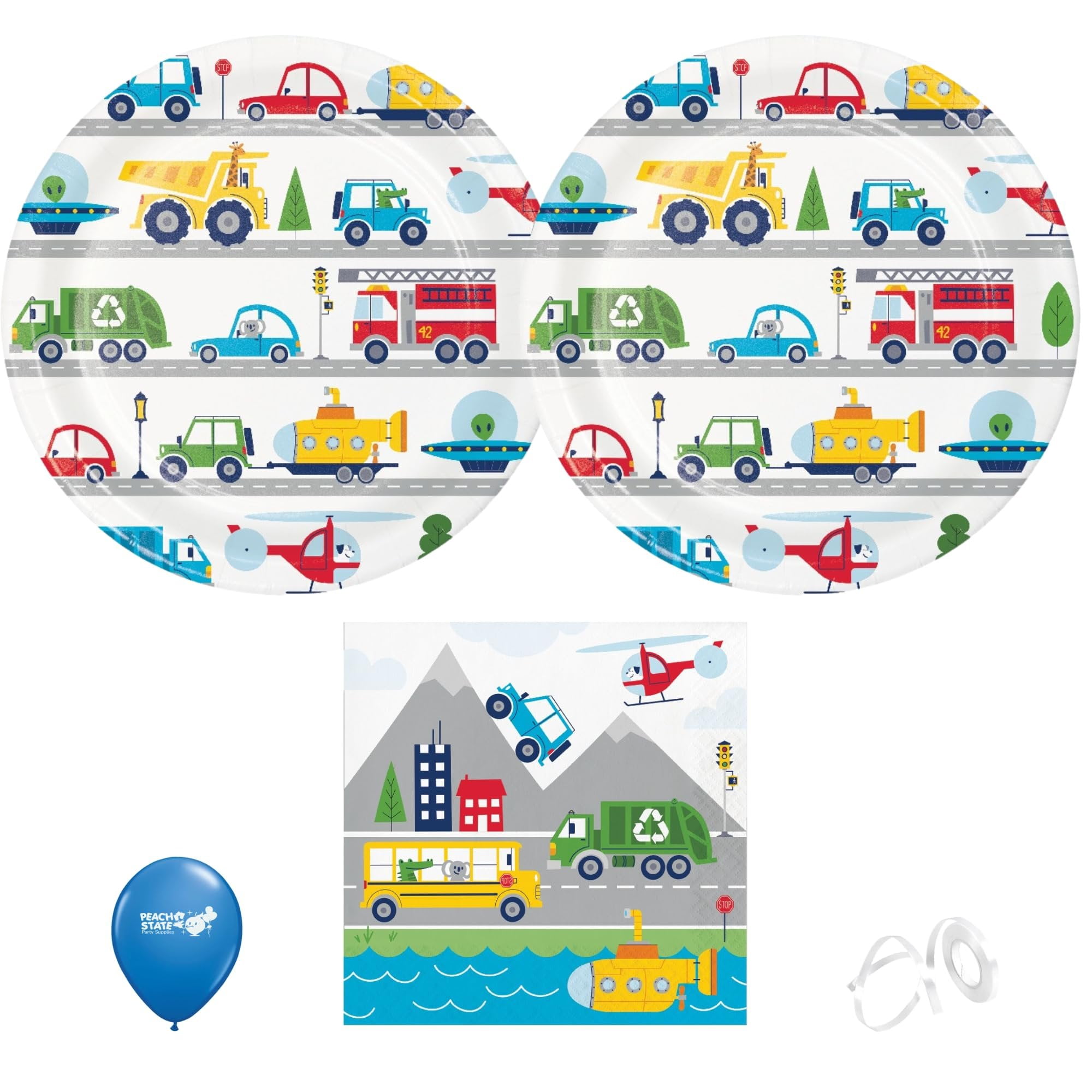 Transportation Time Birthday Party Supplies Bundle with Transportation ...