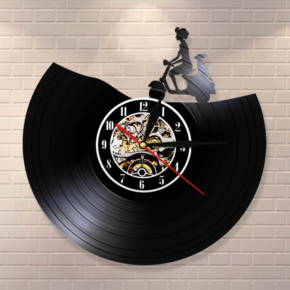 Transportation Wall Art Scooter Wall Clock Vintage Motorcycle Vinyl ...