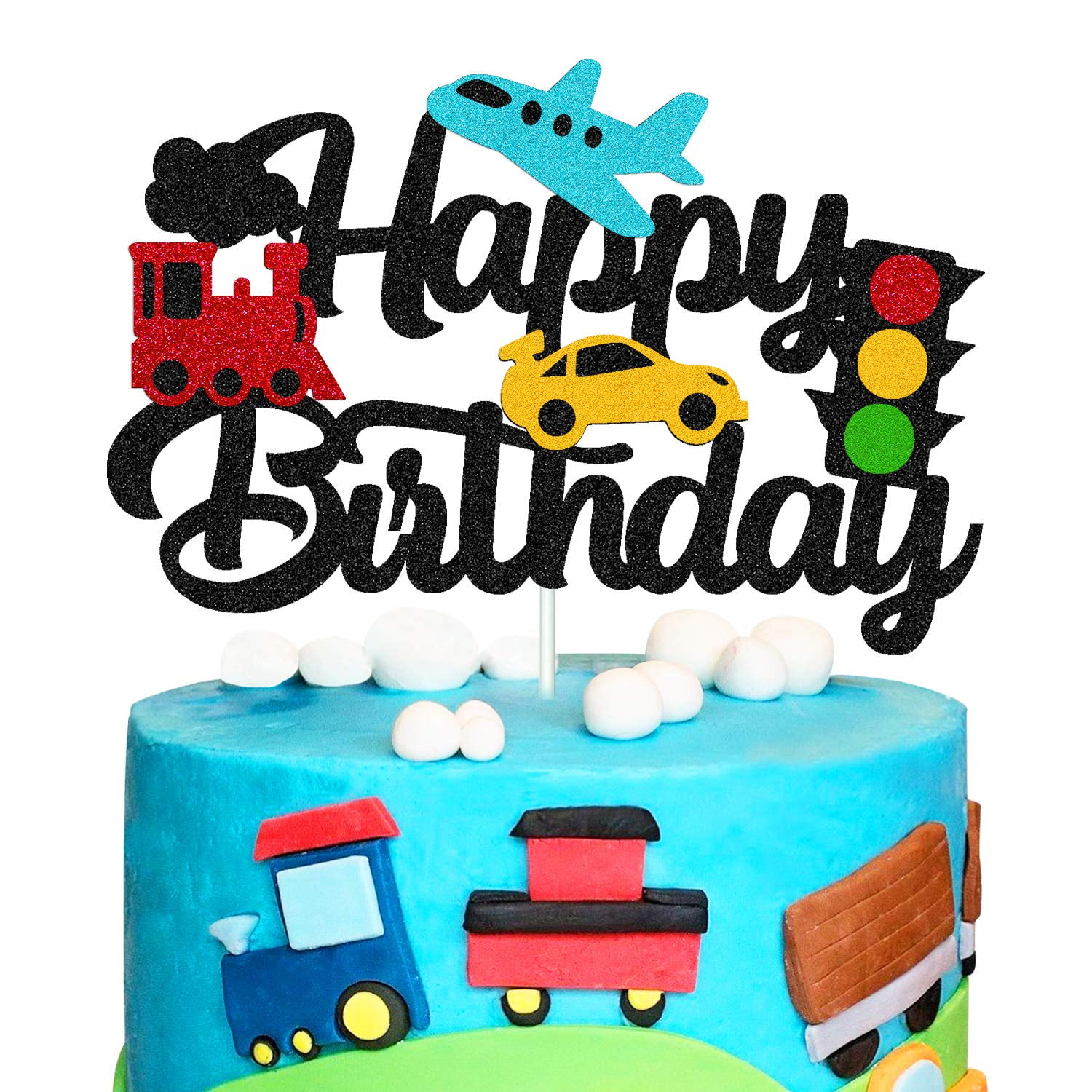 Transportations Cake TopperTRDN Happy Birthday Sign Cake Decorations ...