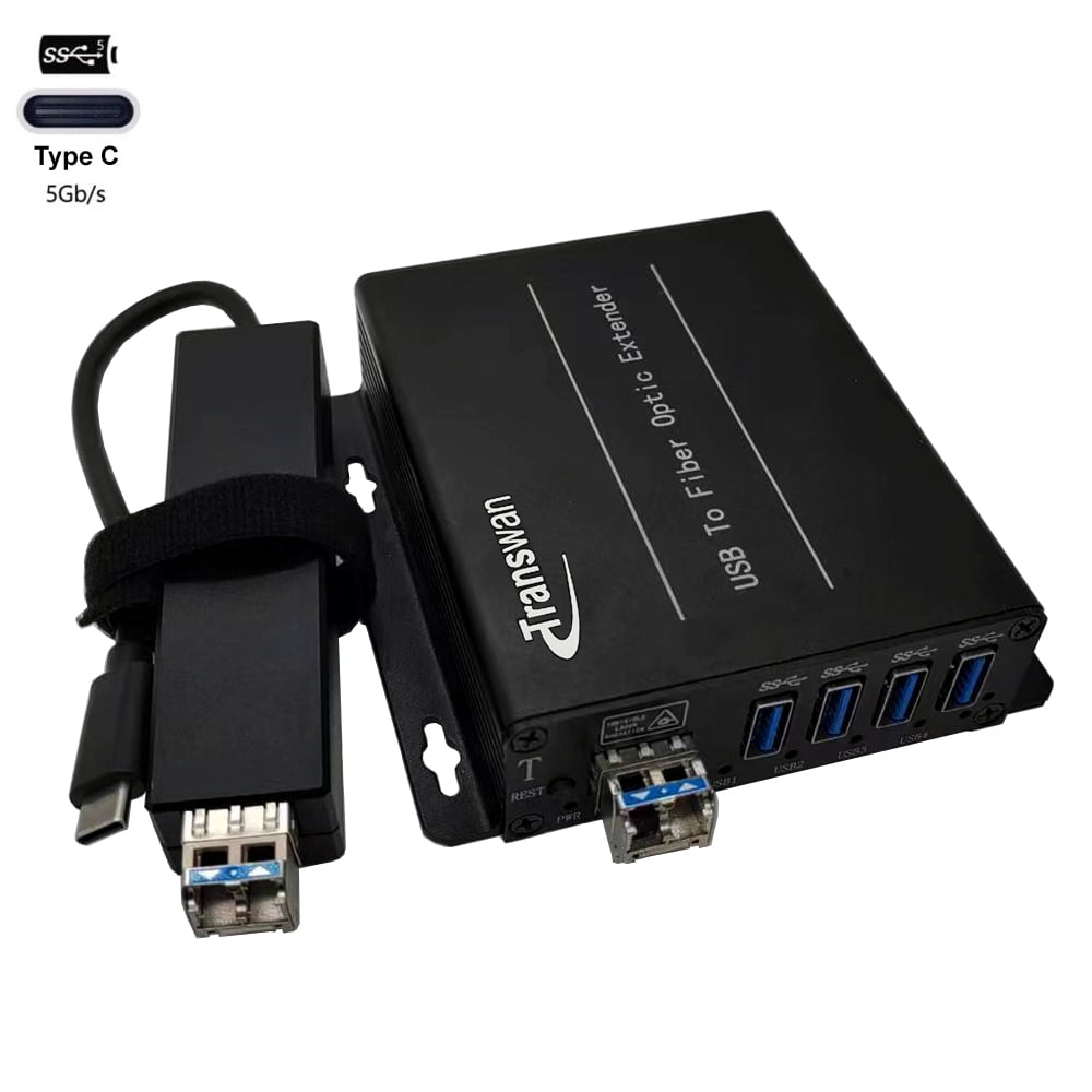 Transwan 4 Port USB 3.0 Hub Type C over to 250 Meters Single-mode Fiber ...