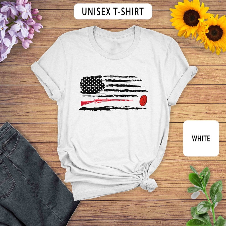 Trap Shooting Shirt, "American Flag Clay Pigeon Shooting" Skeet ...