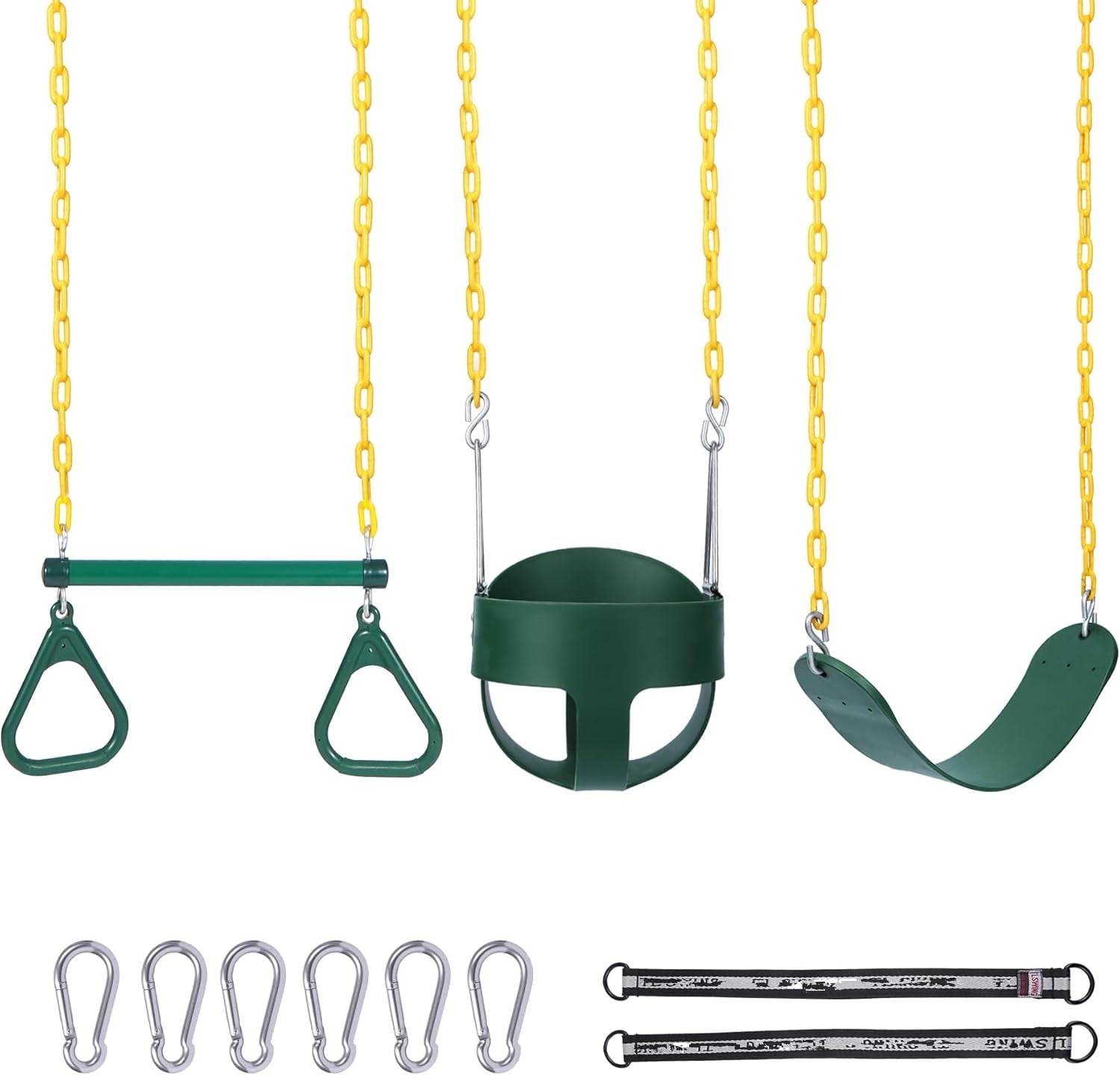 Trapeze Swings Bar with Rings, Belt Swing Seat and Bucket Swings Combo ...