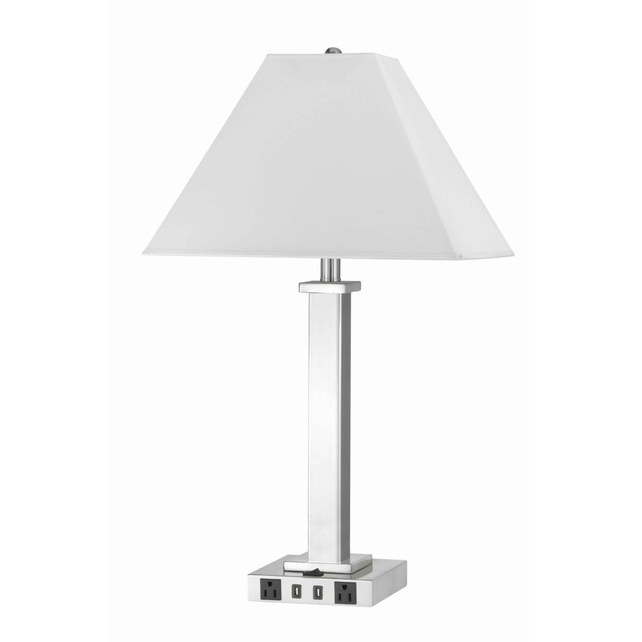 Trapezoid Shade Table Lamp with Metal Base and 2 USB Ports,White and ...