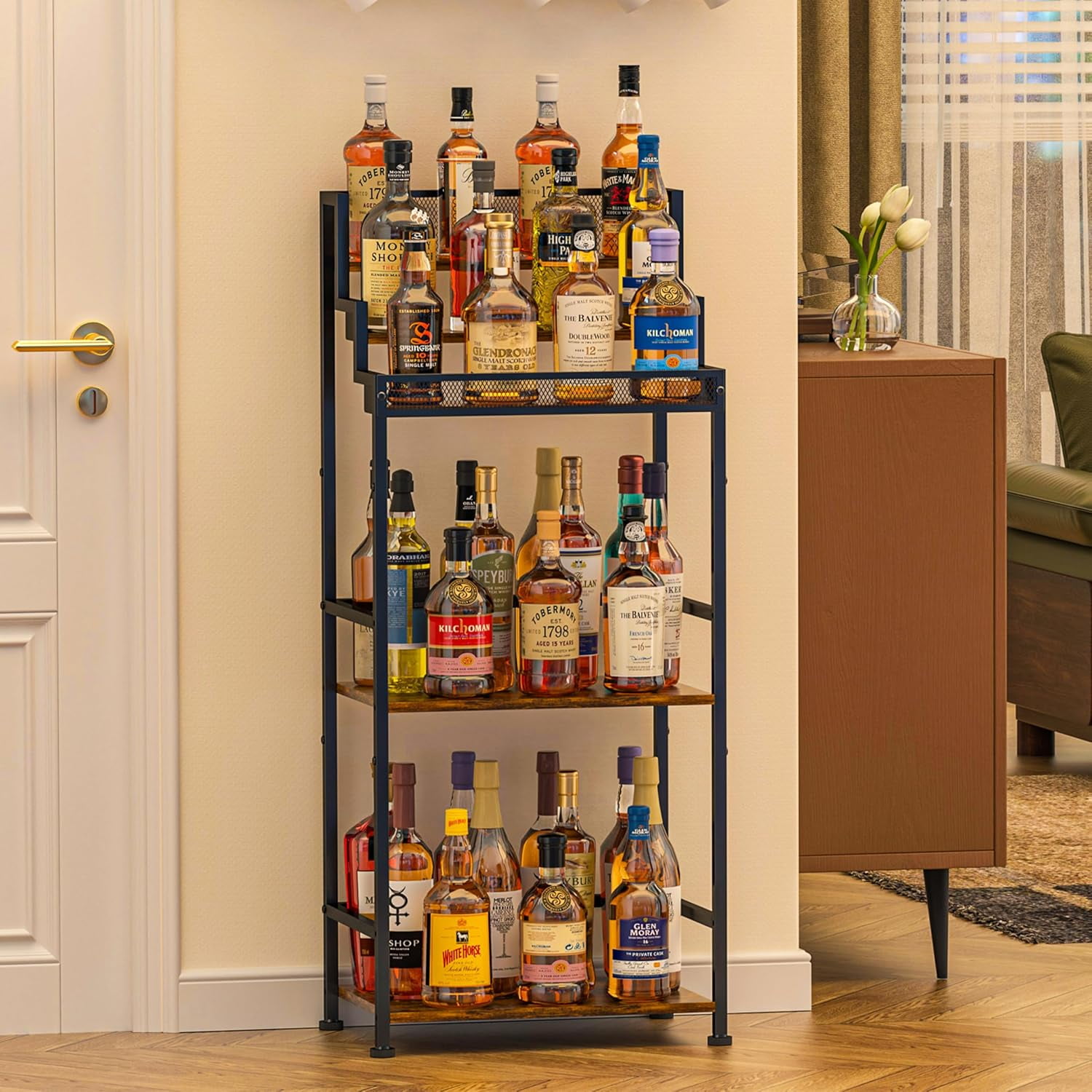 Trapezoidal Liquor Cabinet Bar for Home, Stepped Wine Rack Freestanding ...