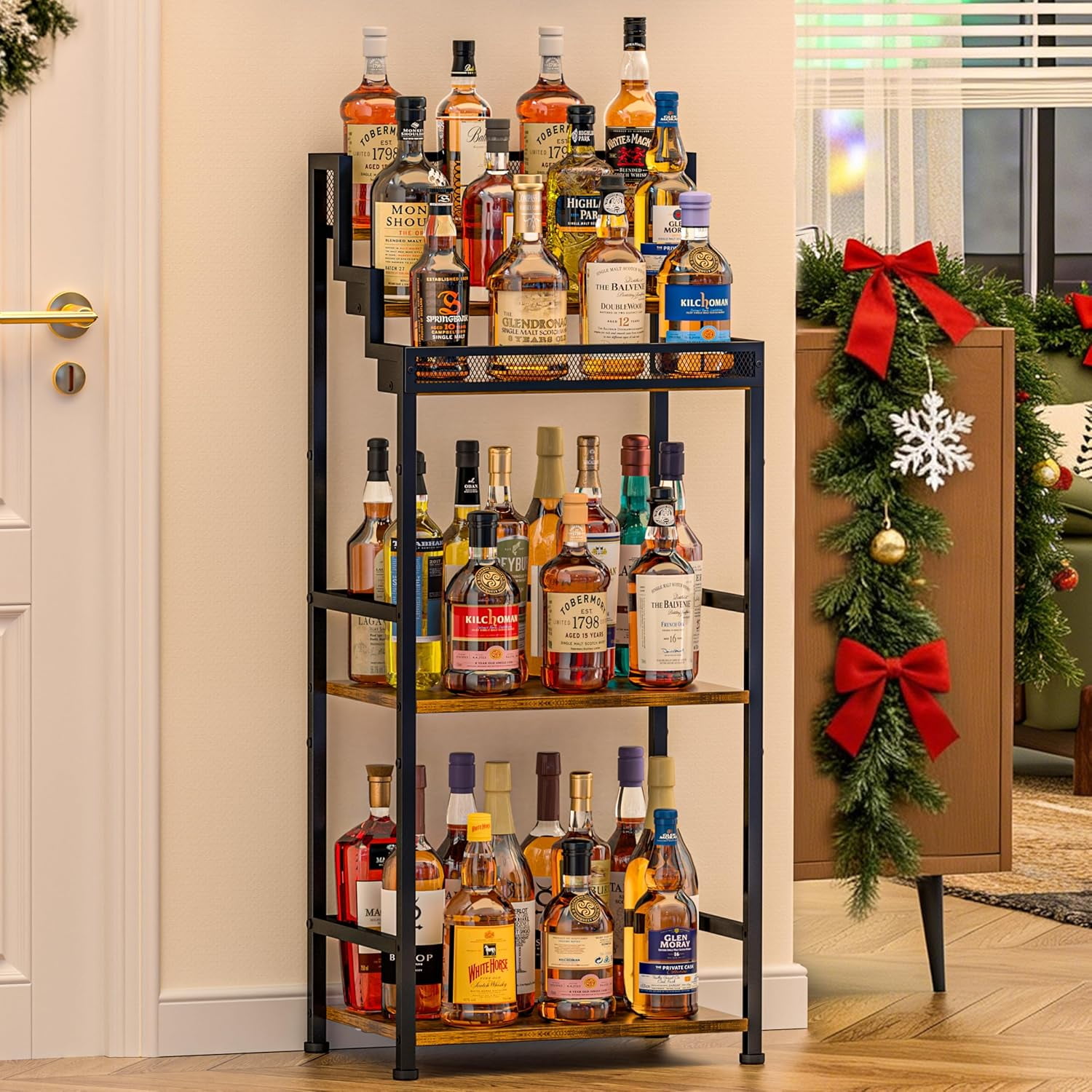 Trapezoidal Liquor Cabinet Bar for Home, Stepped Wine Rack Freestanding ...