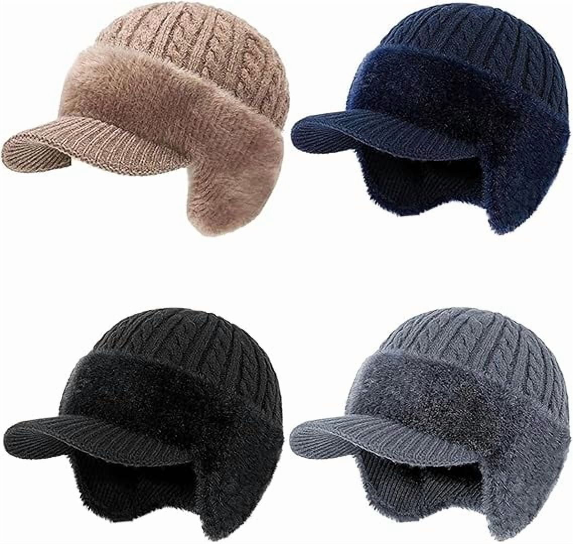 Trapper Blocking Knitted Hats Winter Cozy Head Beanie Hats with Brim ...