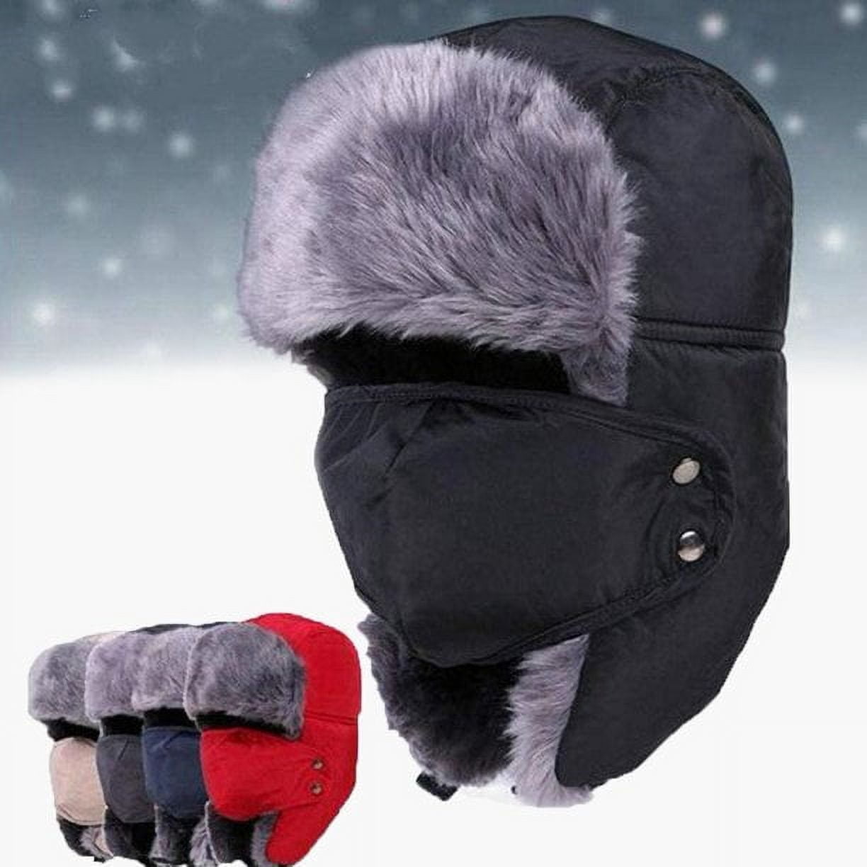 Trapper Hat Faux Fur Aviator Hat with Ear Flaps Russian Winter Cold ...