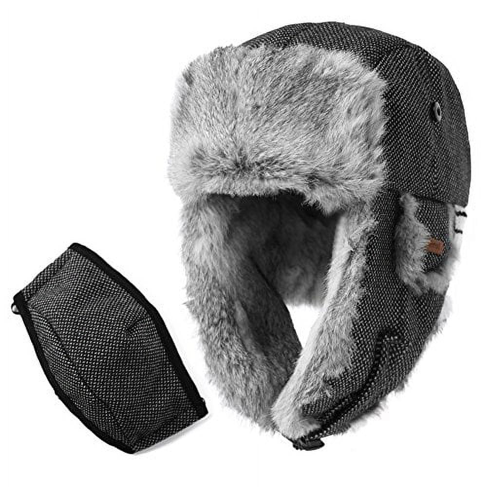 Trapper Hat Rabbit Aviator Hat with Ear Flaps Russian Winter Cold ...