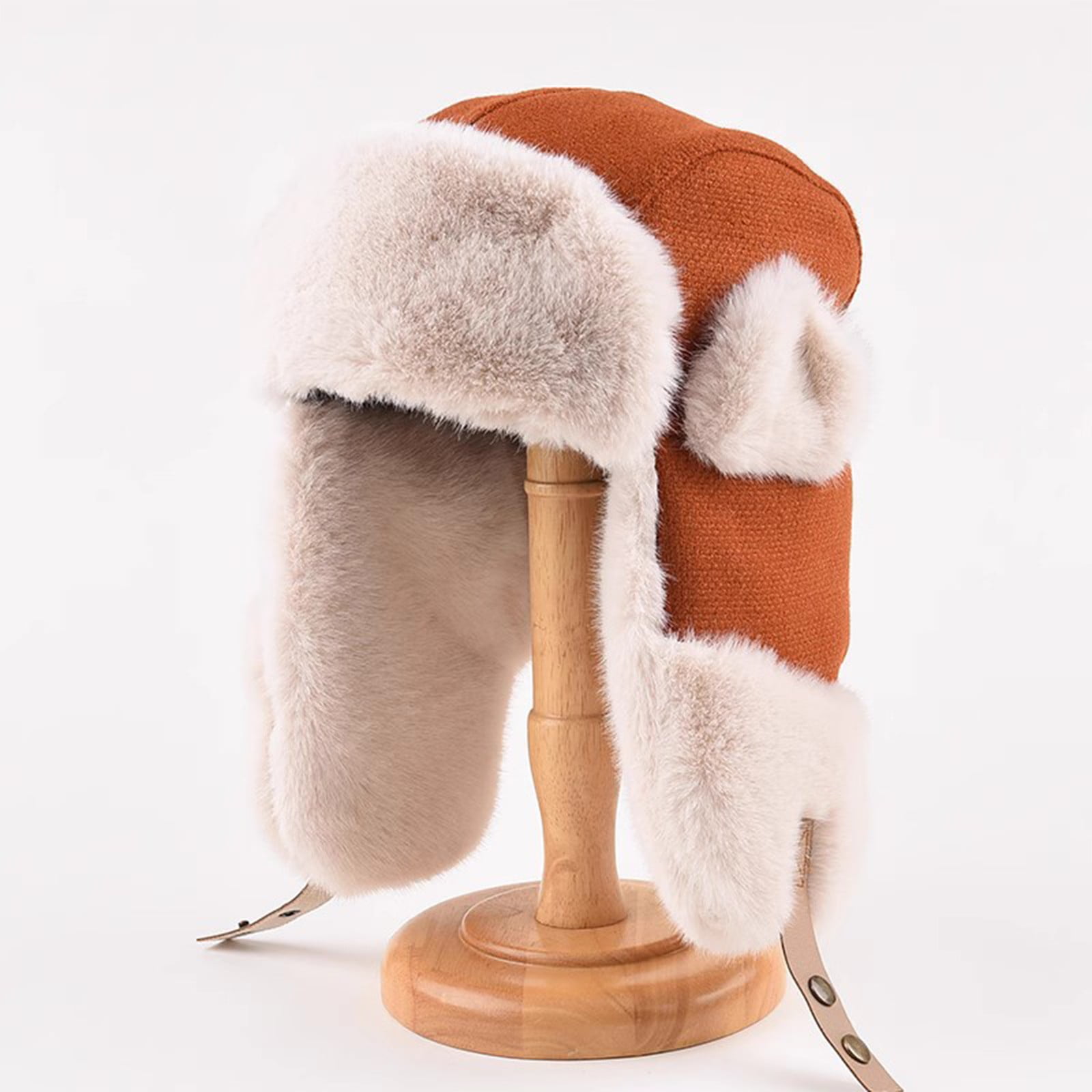 Trapper Warm Hat Winter Hats for Women Men with Faux Fur Ear Flaps-Saffron,Trapper Hat for Women ...