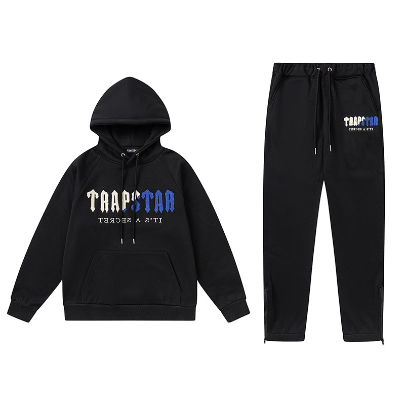 Trapstar Blue Thread Black Tiger Head Towel Embroidered With Velvet Hoodie With Zipper Close ...