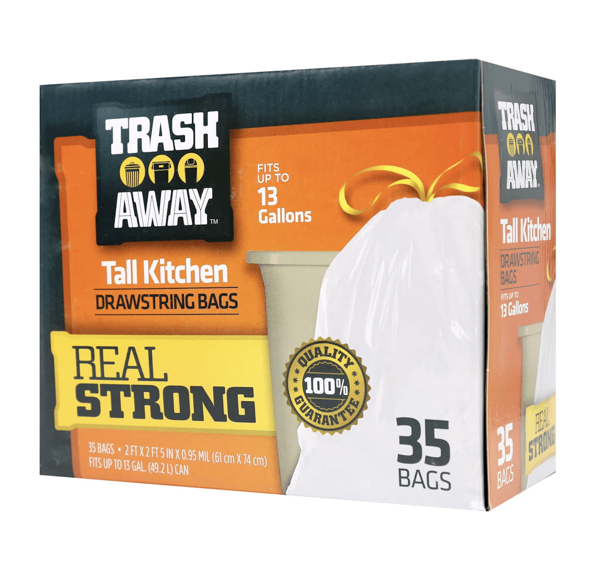 Away Drawstring Bags, Garbage Bag, Tall Kitchen White up to 13 gallons ...