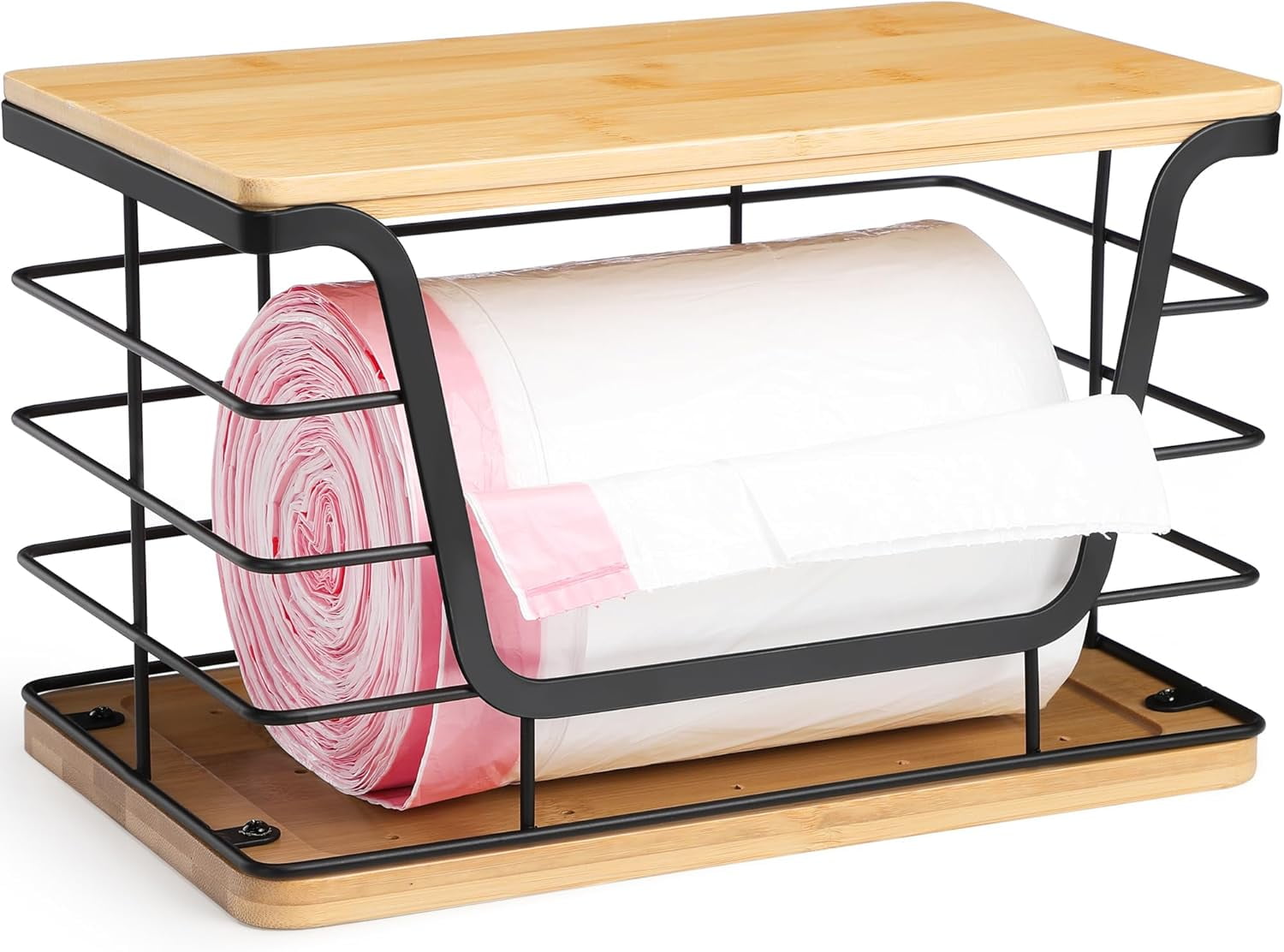 Trash Bag Dispenser With Bamboo Top, Wall Mount Stainless Steel Extra ...