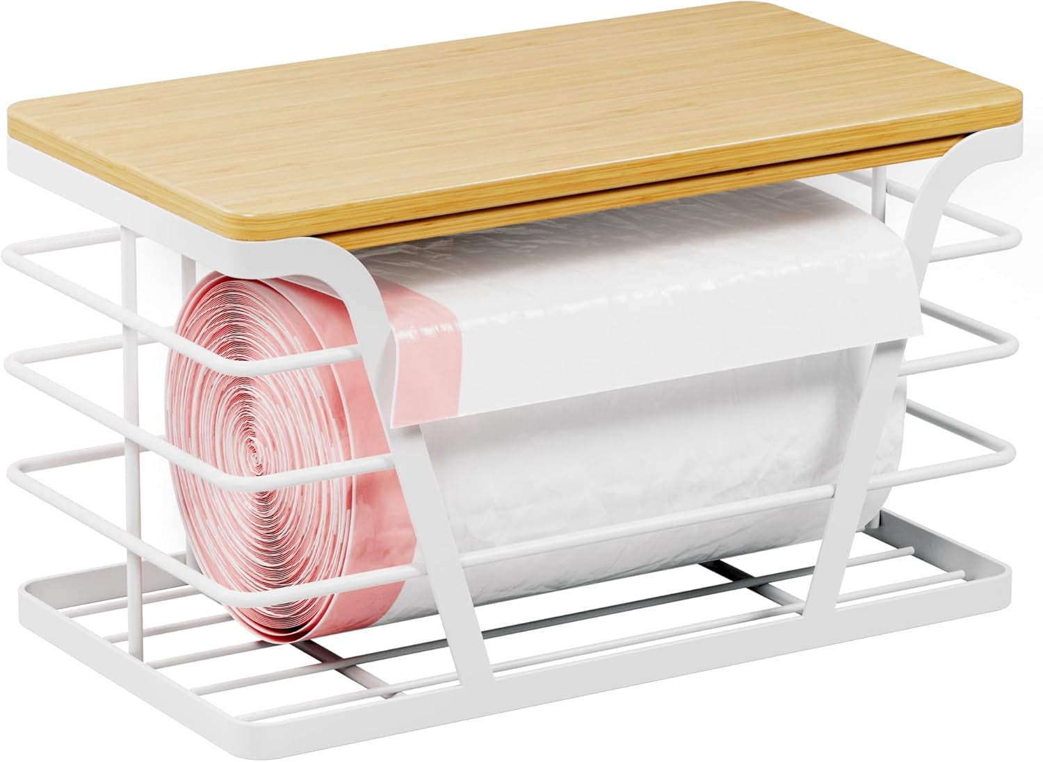 Trash Bag Dispenser with Bamboo Top for Laundry Room Organization ...