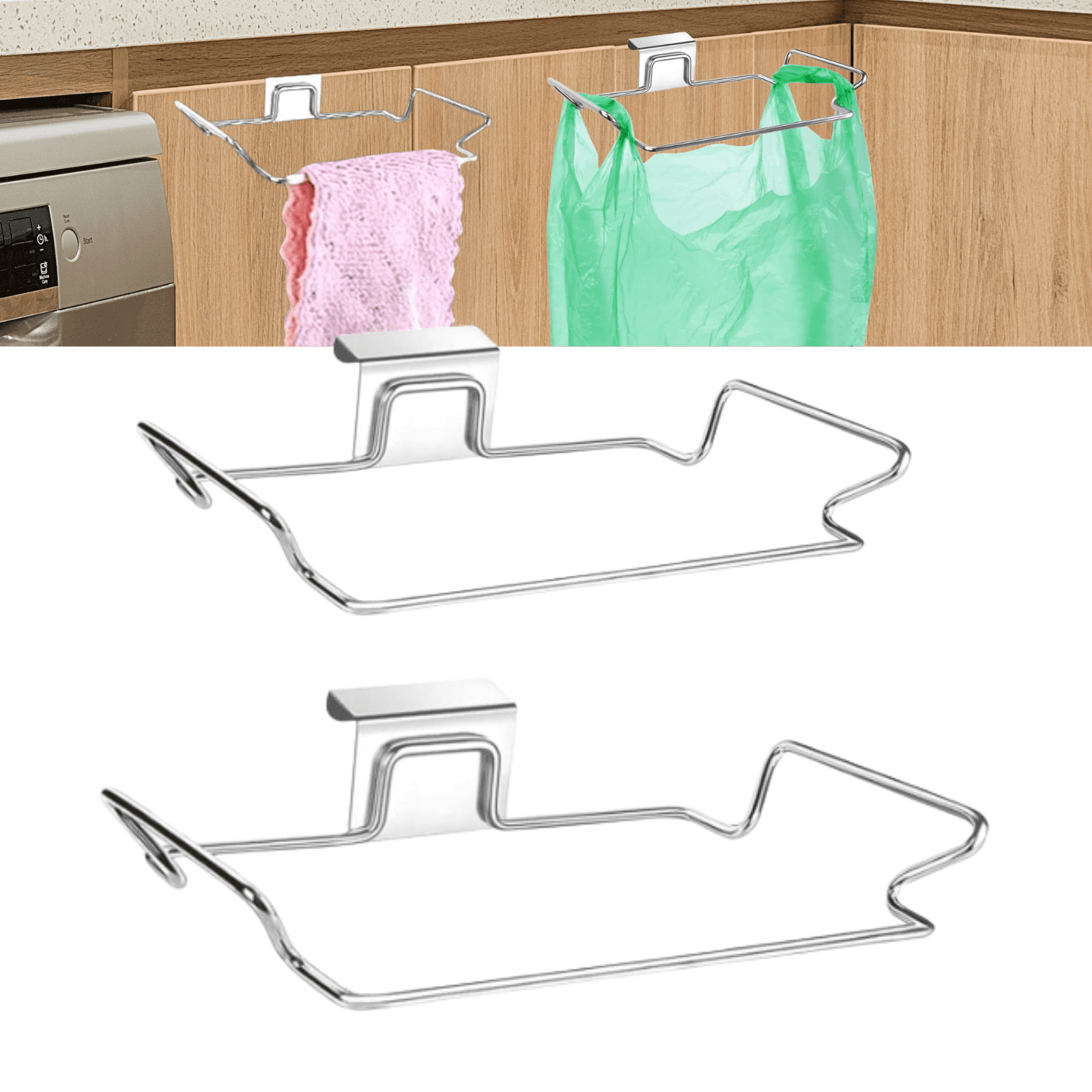 Trash Bag Holder, 2 Pack Stainless Steel Trash Bag Rack for Cabinet ...