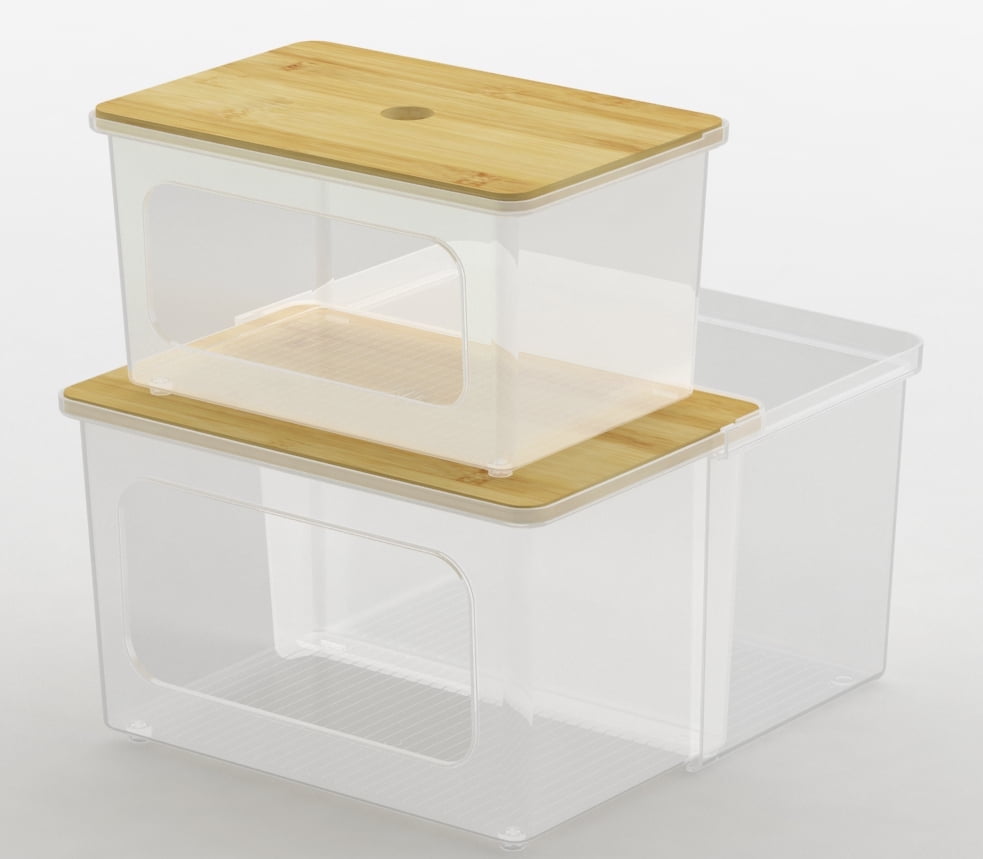 Trash Bag Holder - 3 in 1 Garbage Bag Container With Bamboo Lid ...