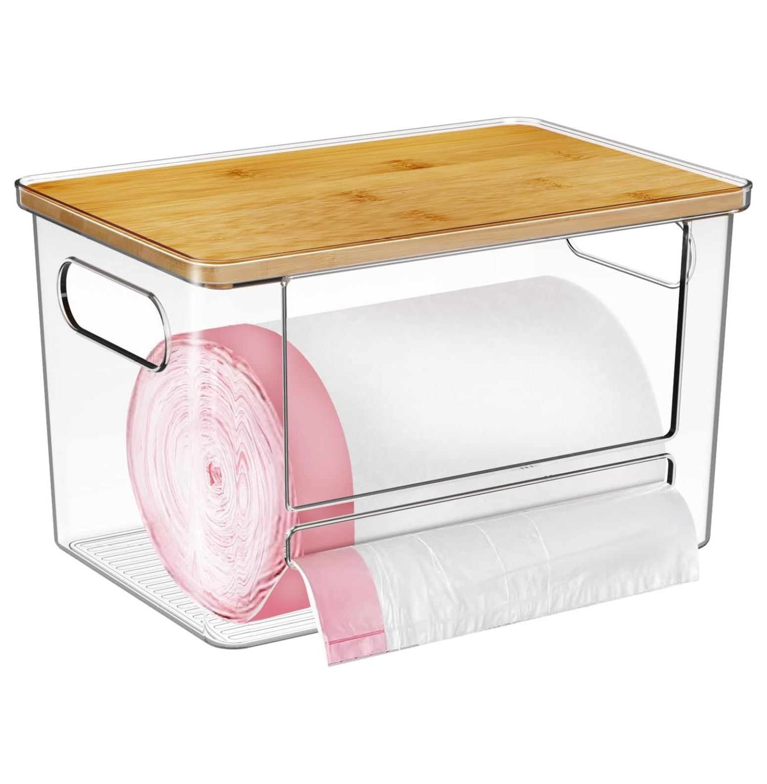 Trash Bag Holder Dispenser, Acrylic Garbage Bag Dispenser with Bamboo ...