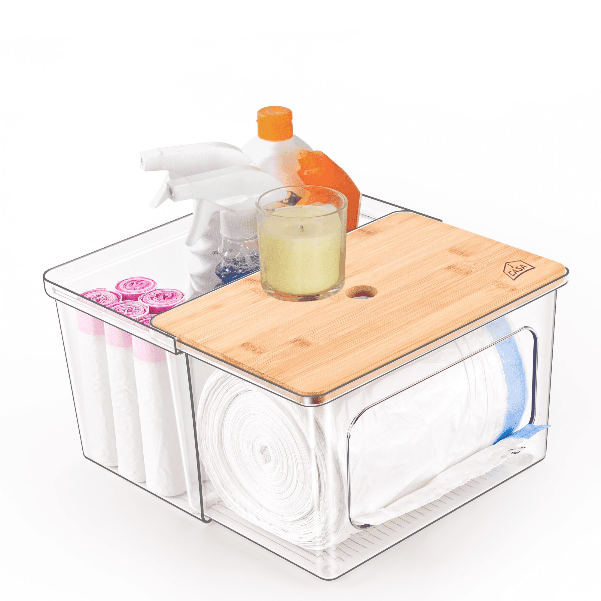 iCASA Garbage Bag Container 2 in 1 With Bamboo Lid for Laundry Room ...