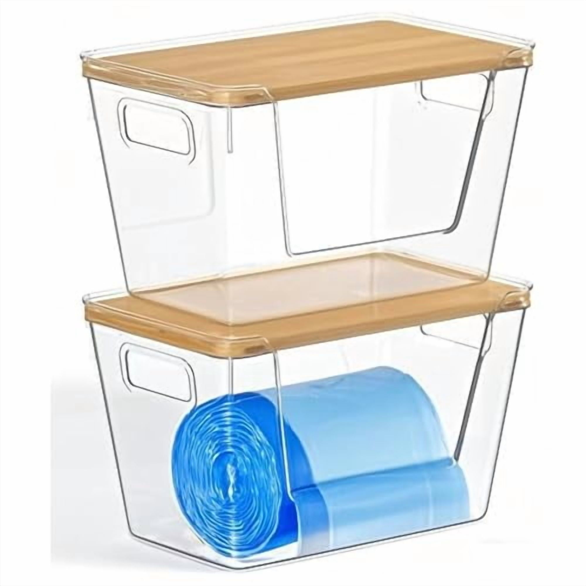 Trash Bag Holders with Bamboo Lids 2 Pack, Garbage Bag Dispenser with ...