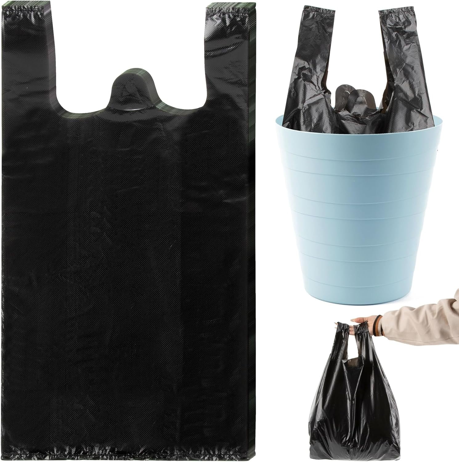 Trash Bags 40PACK 4 Gallon Garbage Bags with Handle, Black Plastic ...