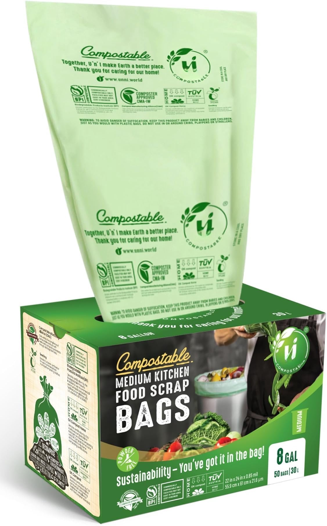 Trash Bags, 8 Gallon / 30 Liter, 50 Count, Extra Thick 0.85 mil Medium ...