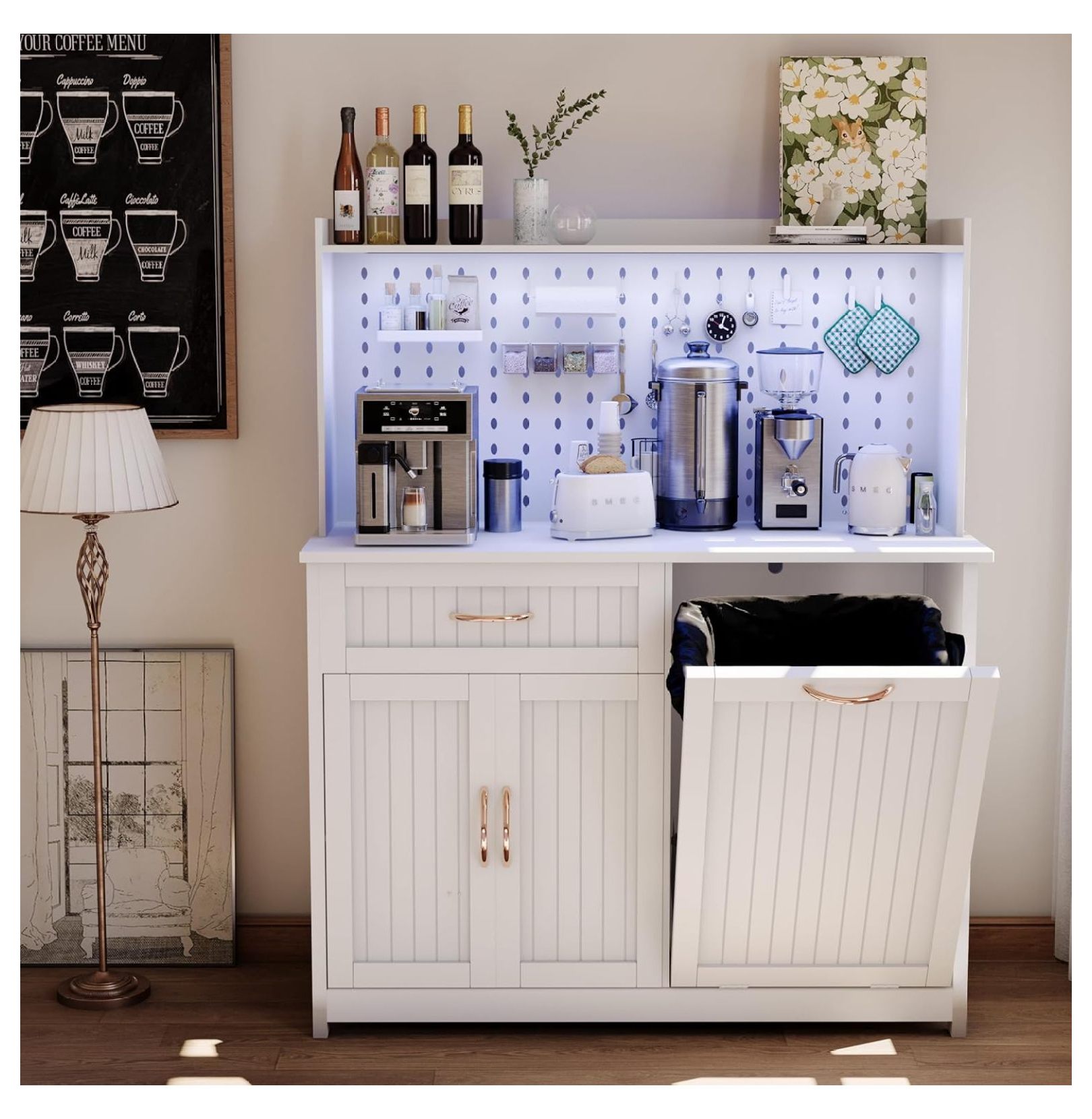 Trash Cabinet 13 Gallon - LED Buffet Sideboard Cabinet with Storage ...