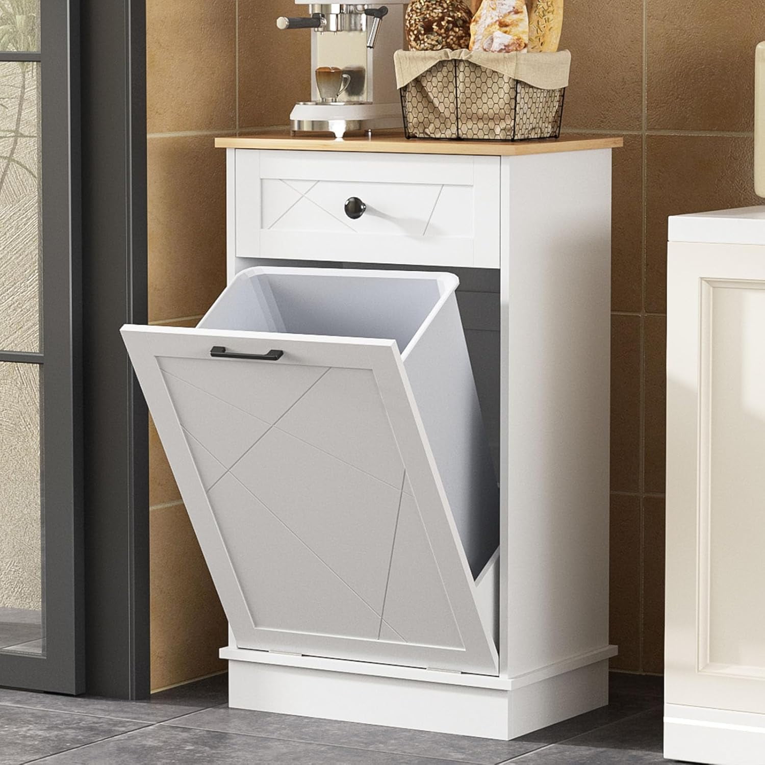 Trash Cabinet Double Tit Out Trash Bin, Dog Proof Hideaway Tilt Out Can ...