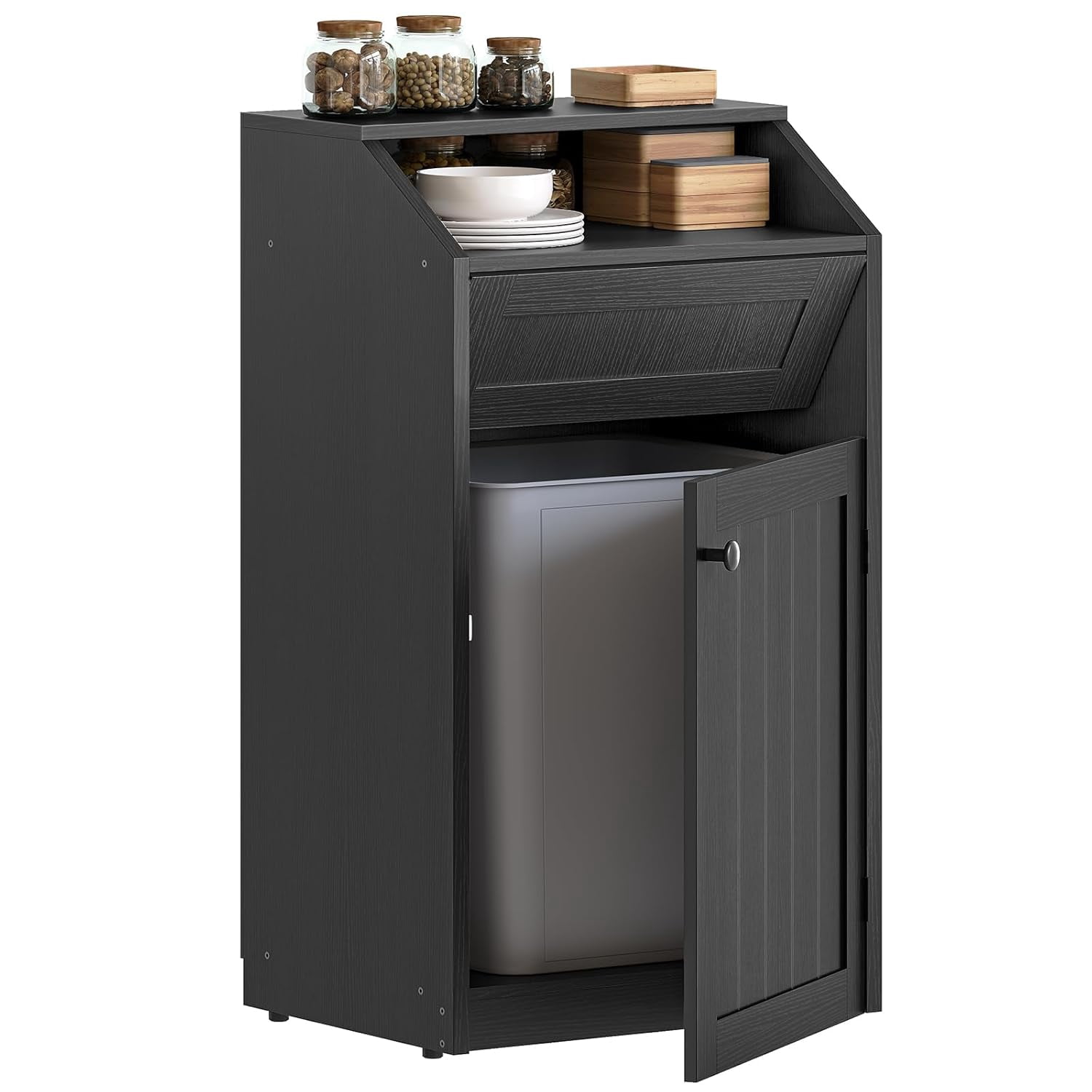 Trash Cabinet, Freestanding Trash Can Cabinet, Wooden Recycling with ...