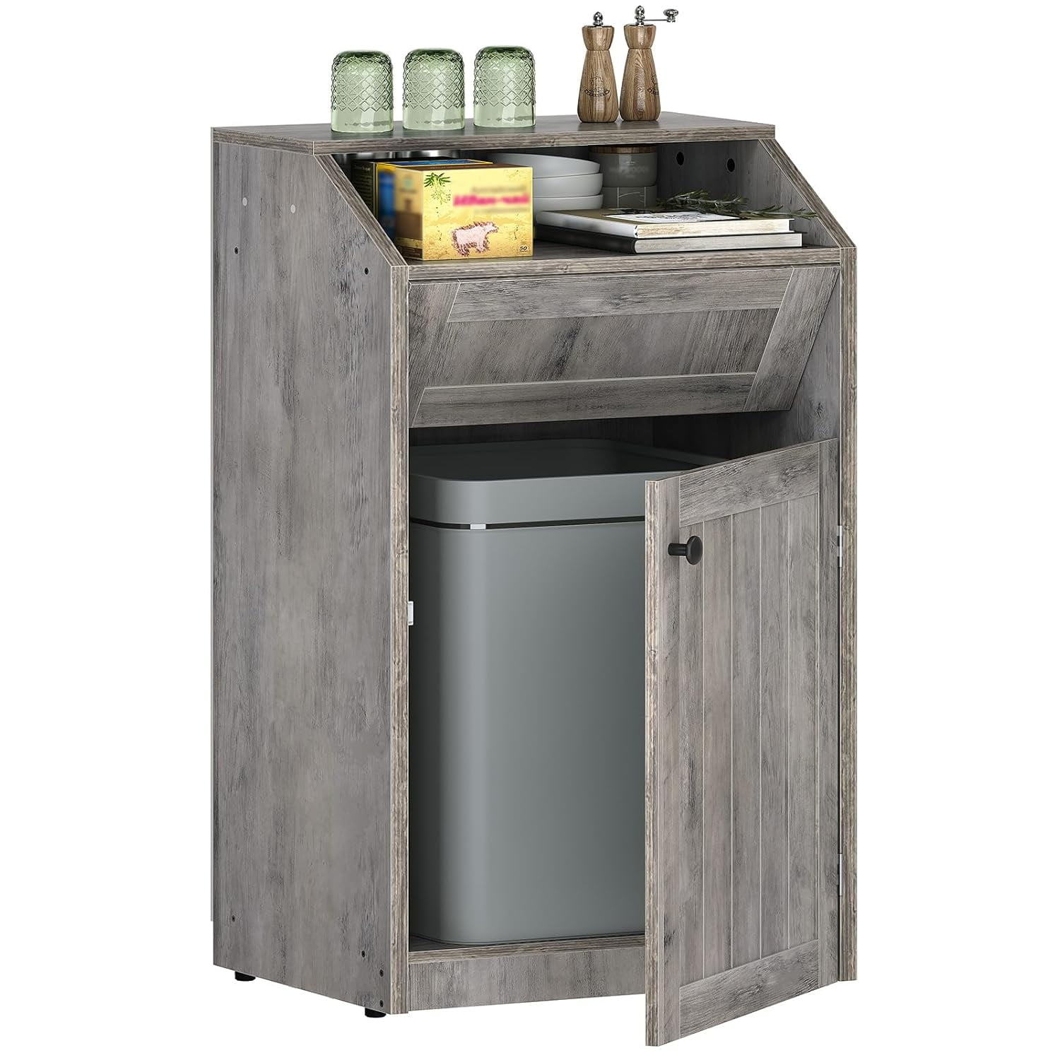 Trash Cabinet, Freestanding Trash Can Cabinet, Wooden Recycling with ...
