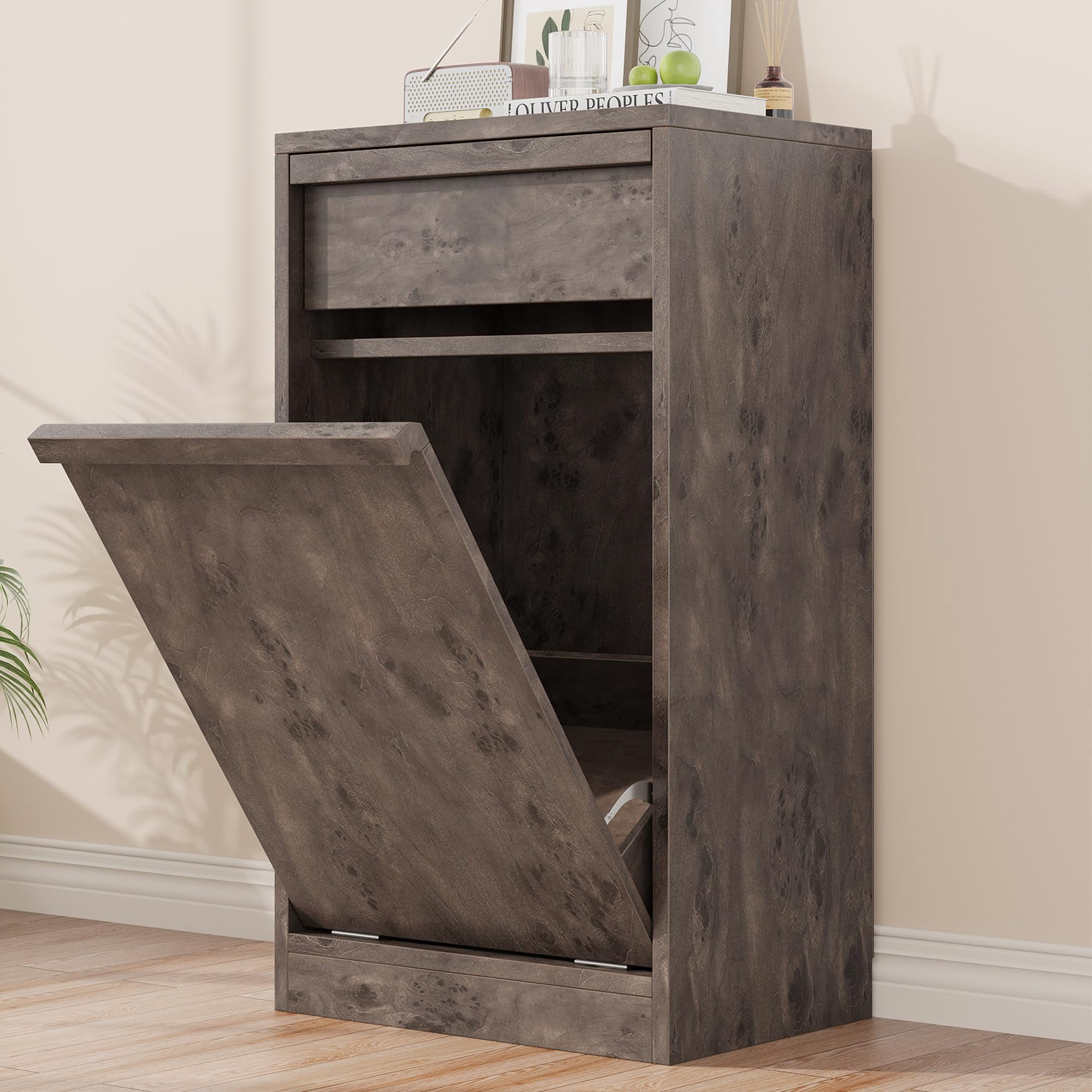 Trash Cabinet Tilt Out, Freestanding Trash Can Cabinet with 10 Gallon ...