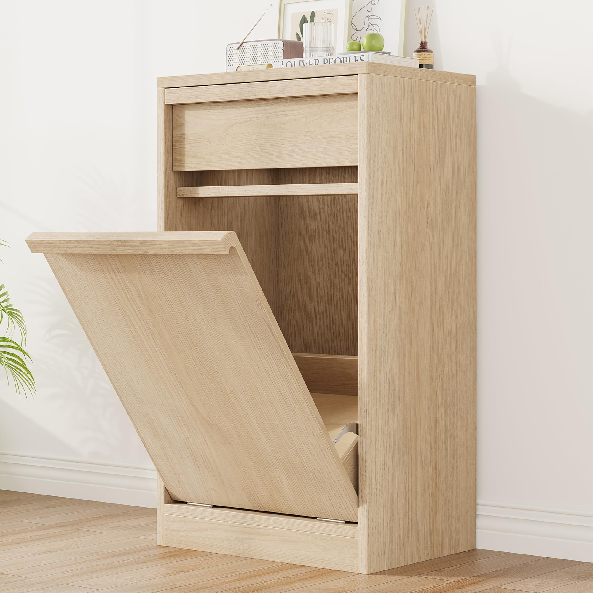 Trash Cabinet Tilt Out, Freestanding Trash Can Cabinet with 10 Gallon ...