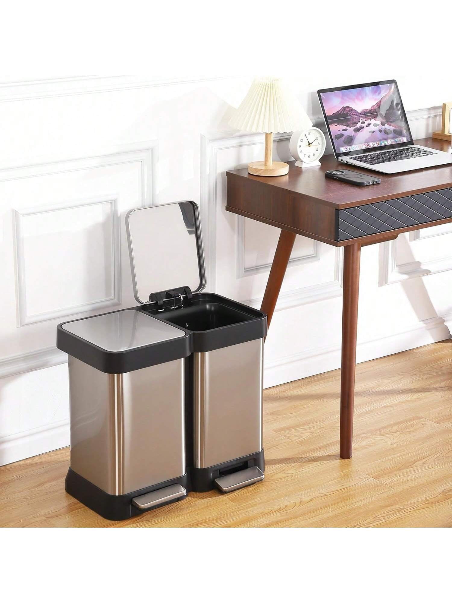 Trash Can, 10 Gal/13 Gal Dual Garbage Can & Recycle Bin, 2 Compartments ...