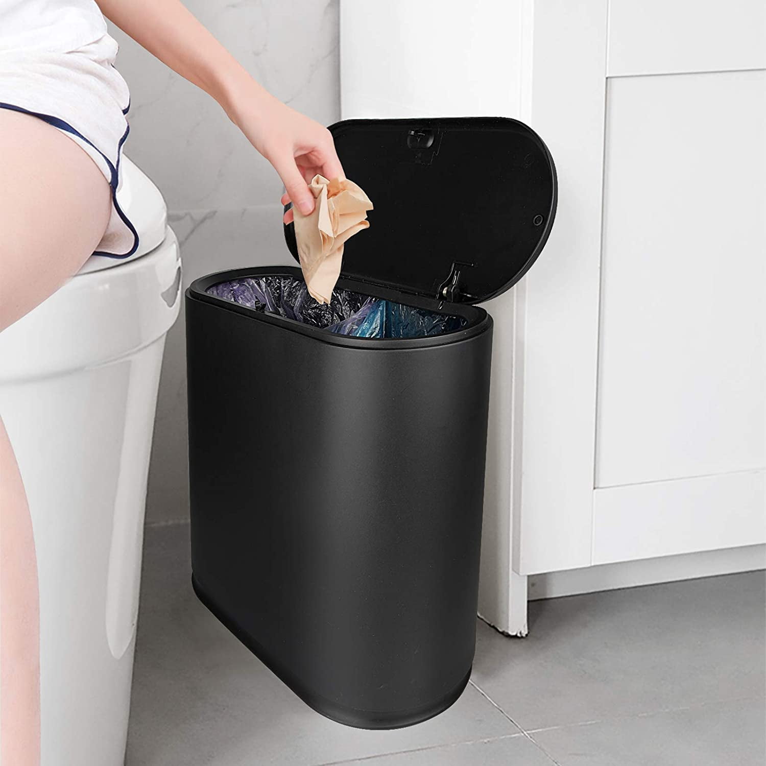 Trash Can, 10 Liter / 2.4 Gallon Plastic Slim Garbage Container Bin ...