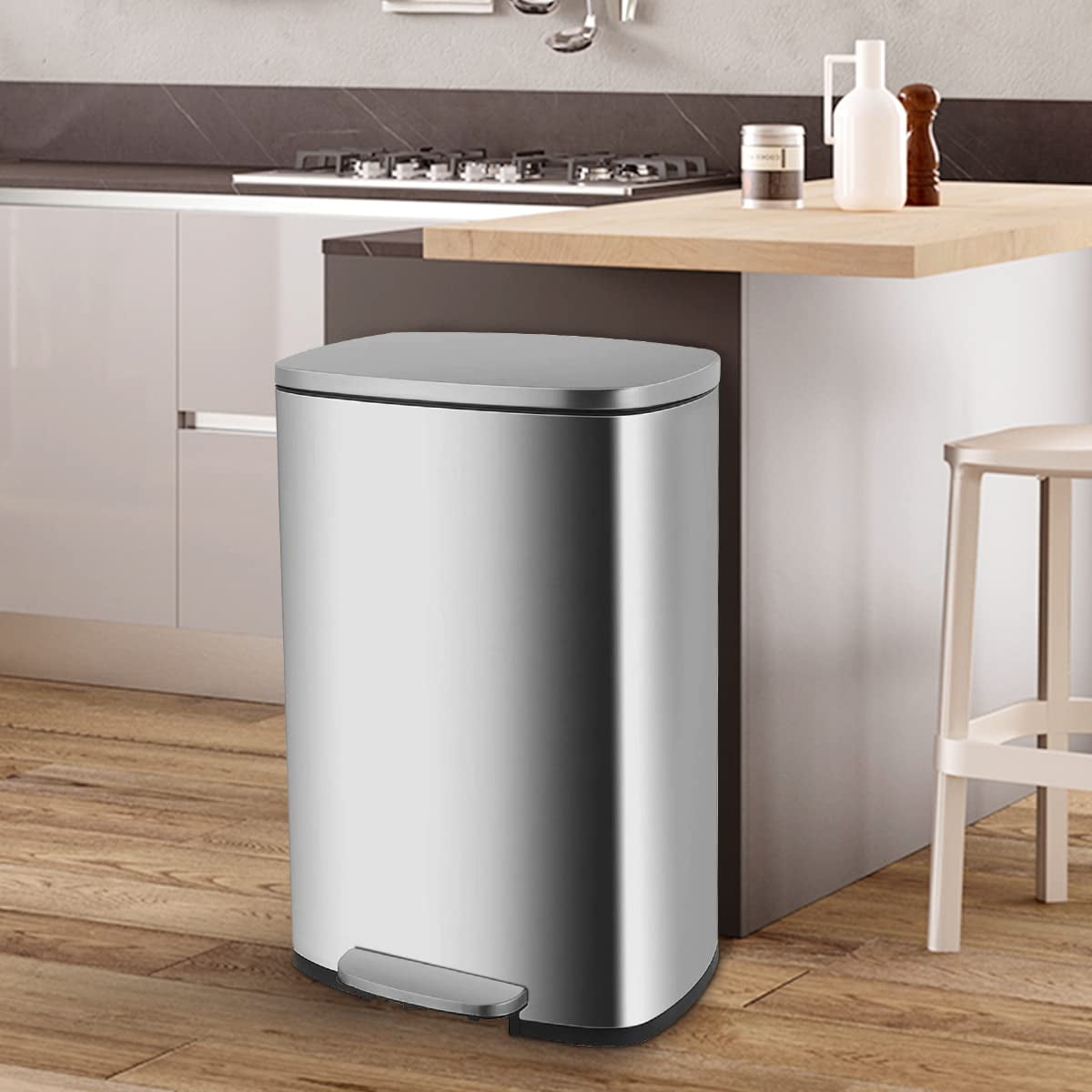 Trash Can 13.2 Gallon Step Kitchen Garbage Can with Lid Fingerprint ...