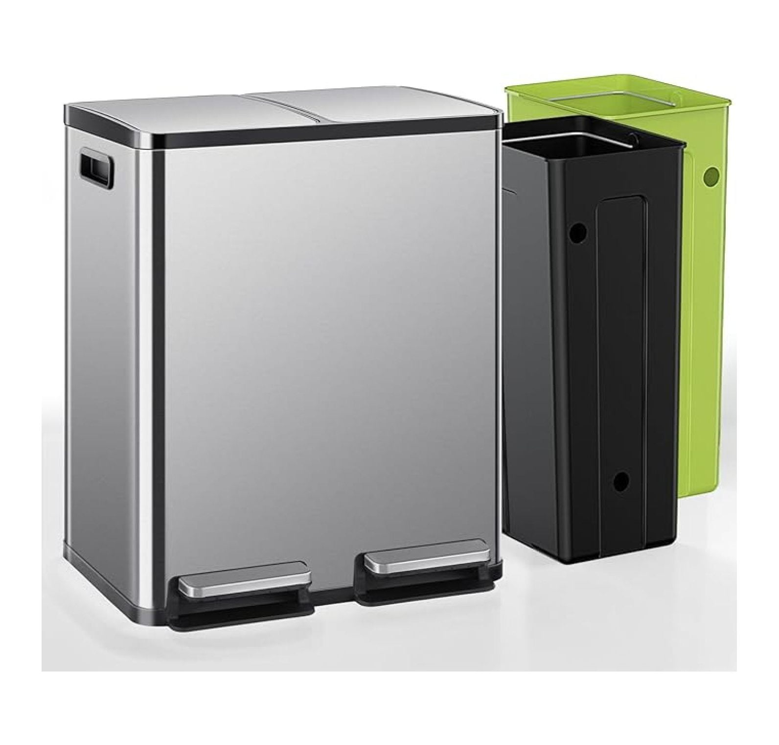 Trash Can, 16 Gallons (2 x 8 Gallon) Dual Garbage Dustbin with Soft ...