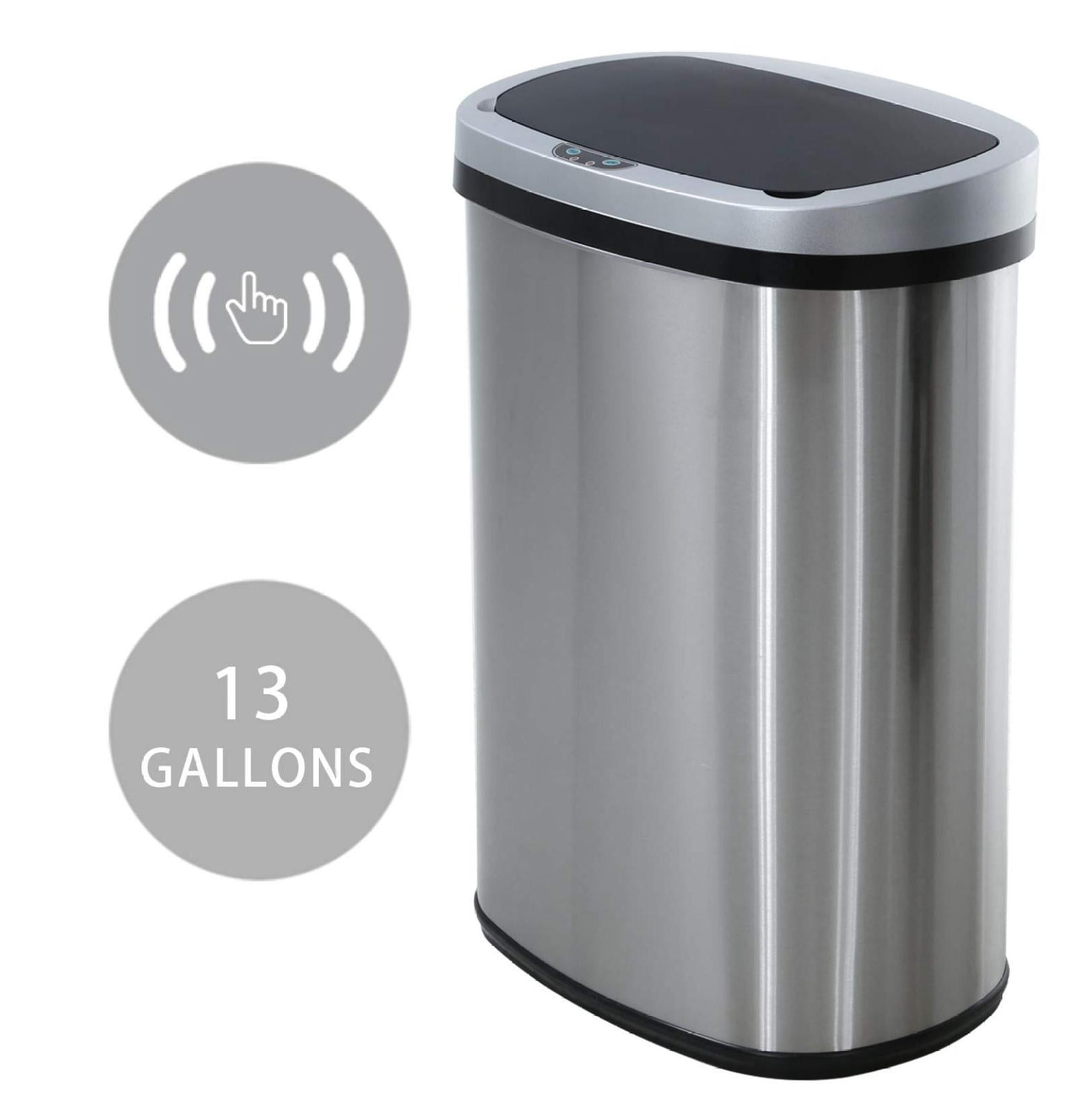 Trash Can Automatic Waste Bin Mute Metal Garbage Can with Lid Stainless ...