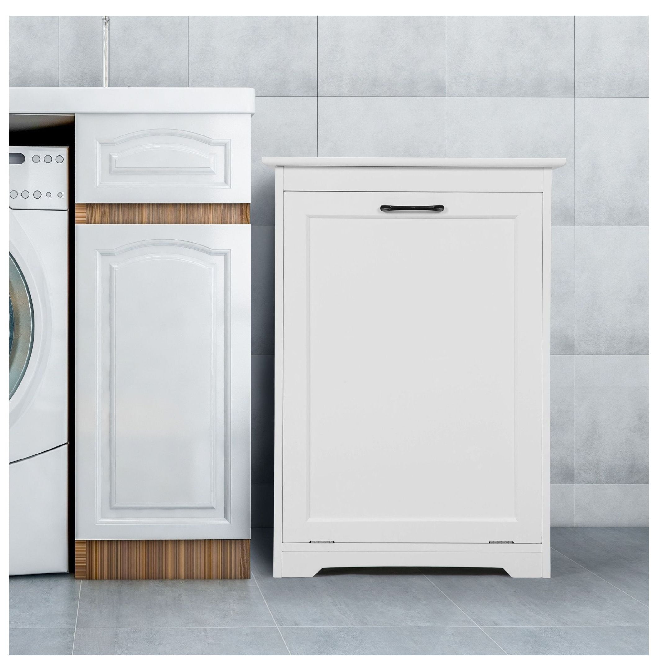 Trash Can Cabinet with Adjustable Tilted Angles, Kitchen Garbage Bin ...