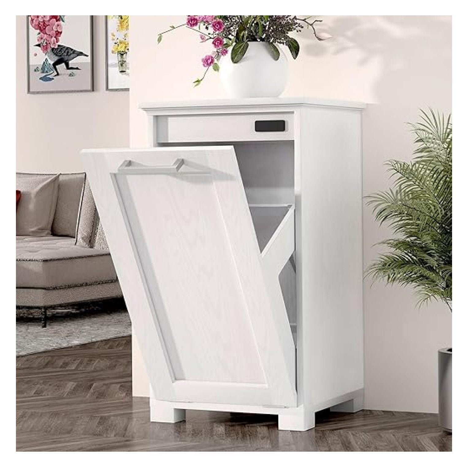 Trash Can Cabinet with Tilt-Out Door, 10 Gallon Garbage Cabinet for ...