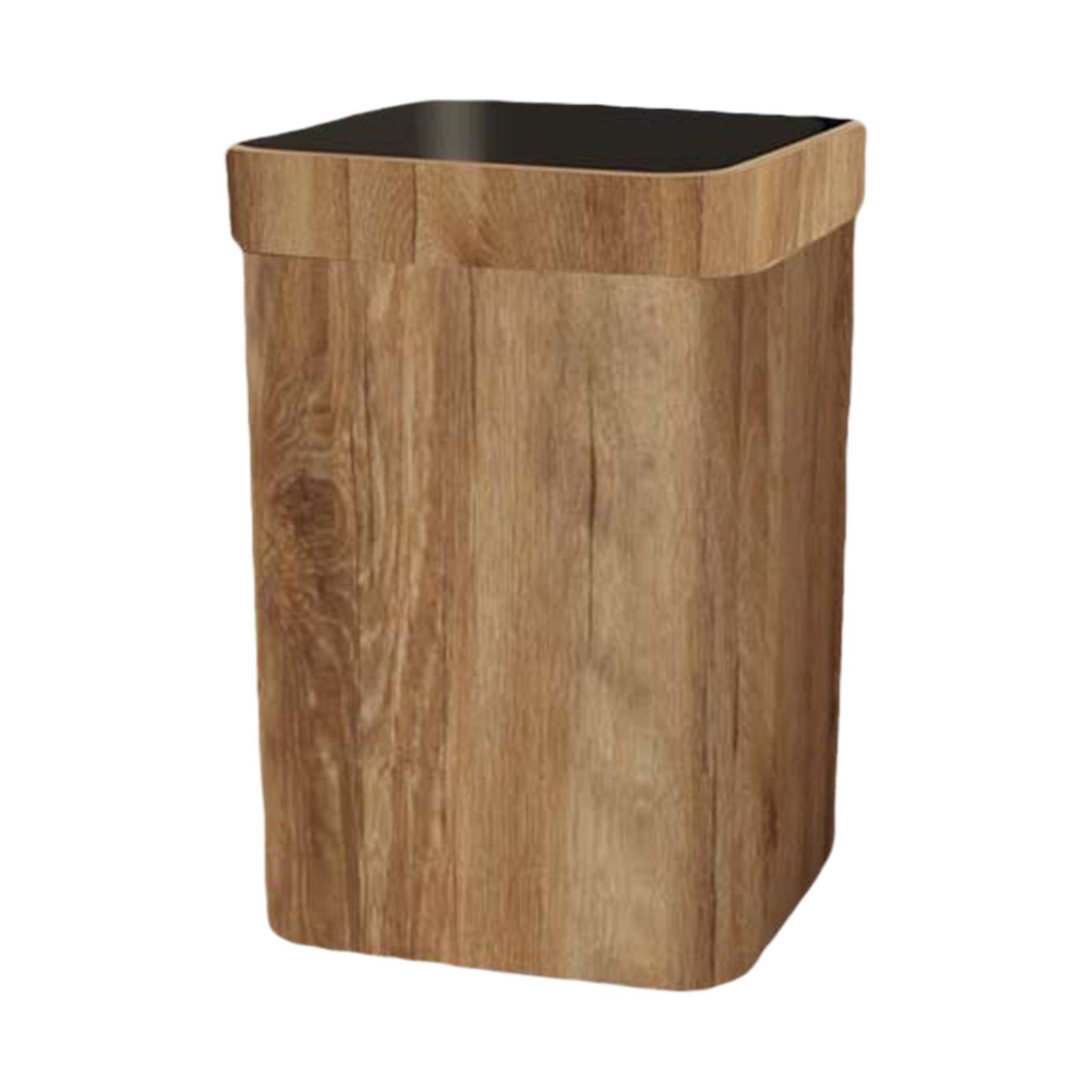 Trash Can Decorative Lidless Wood Grain Rubbish Bin for Bedroom Dorm ...