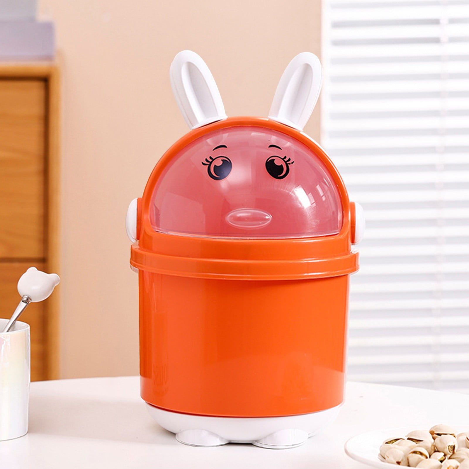 Trash Can Desktop Trash Bin With Dusts Cover Cute Bunny Mini Trash Bin ...