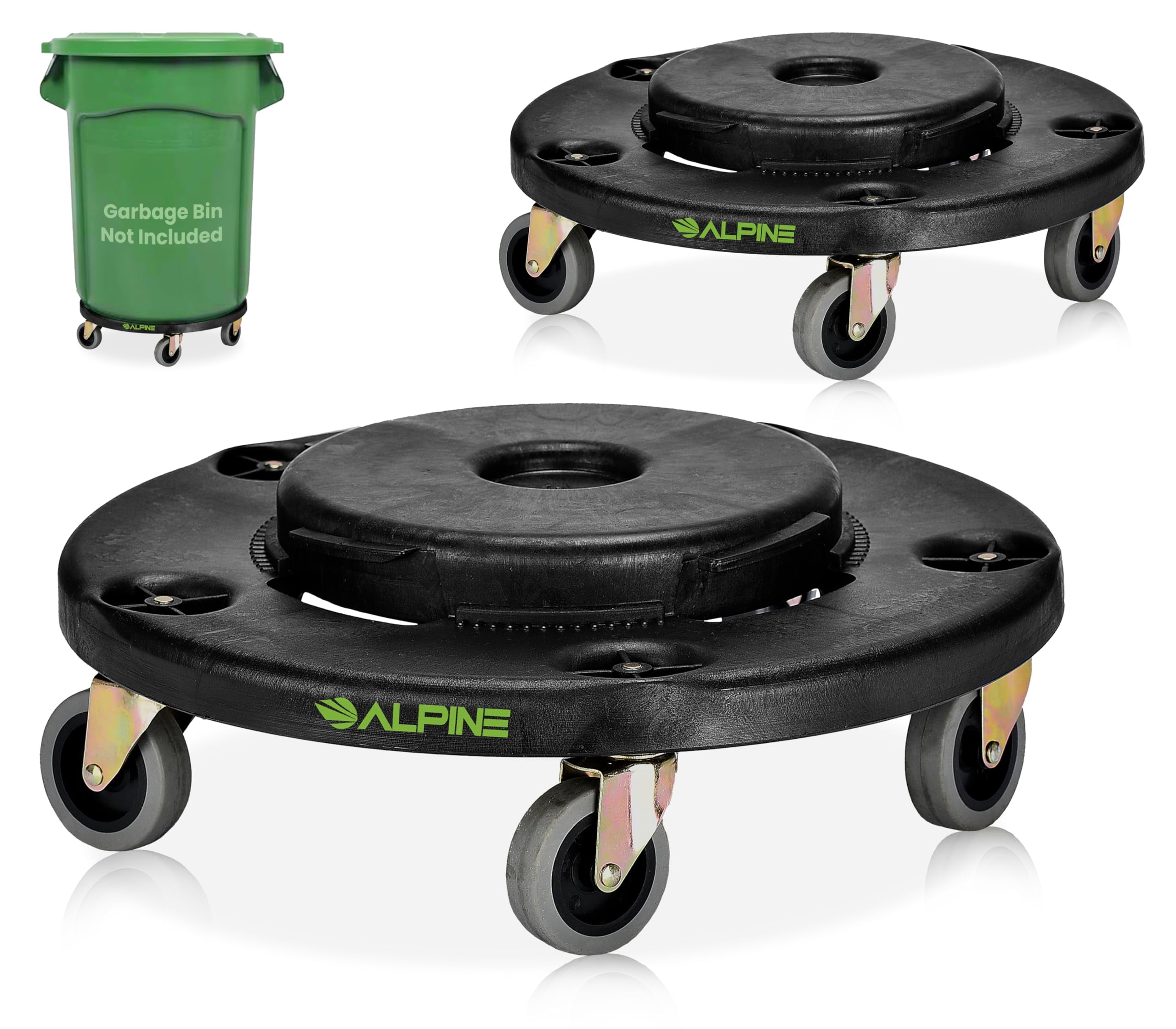 Alpine 2 Pack Garbage Can Dolly Heavy Duty Roller Base with 5 Swivel ...