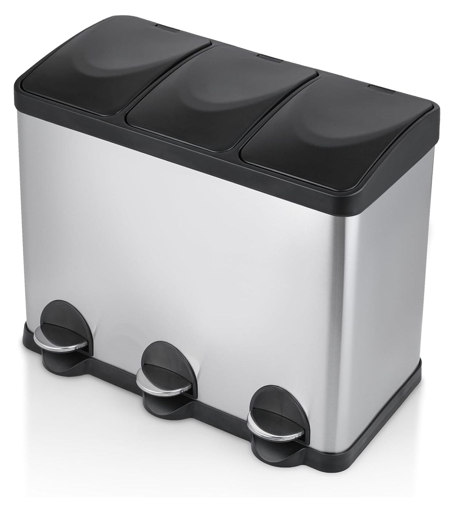 Trash Can with and Inner Buckets, 3 Compartment Step On Recycling Bin ...