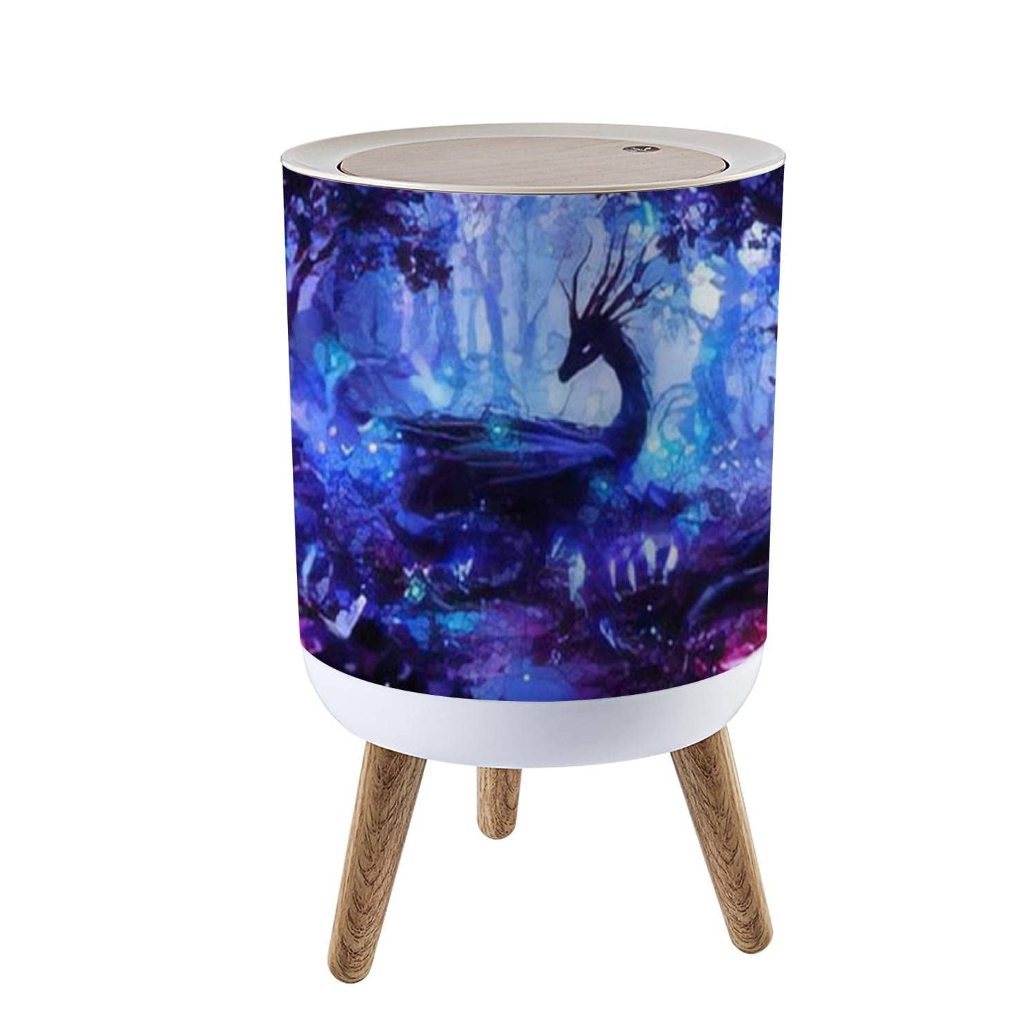 Trash Can with Lid A Beautiful Black Dragon in a Night Forest ...