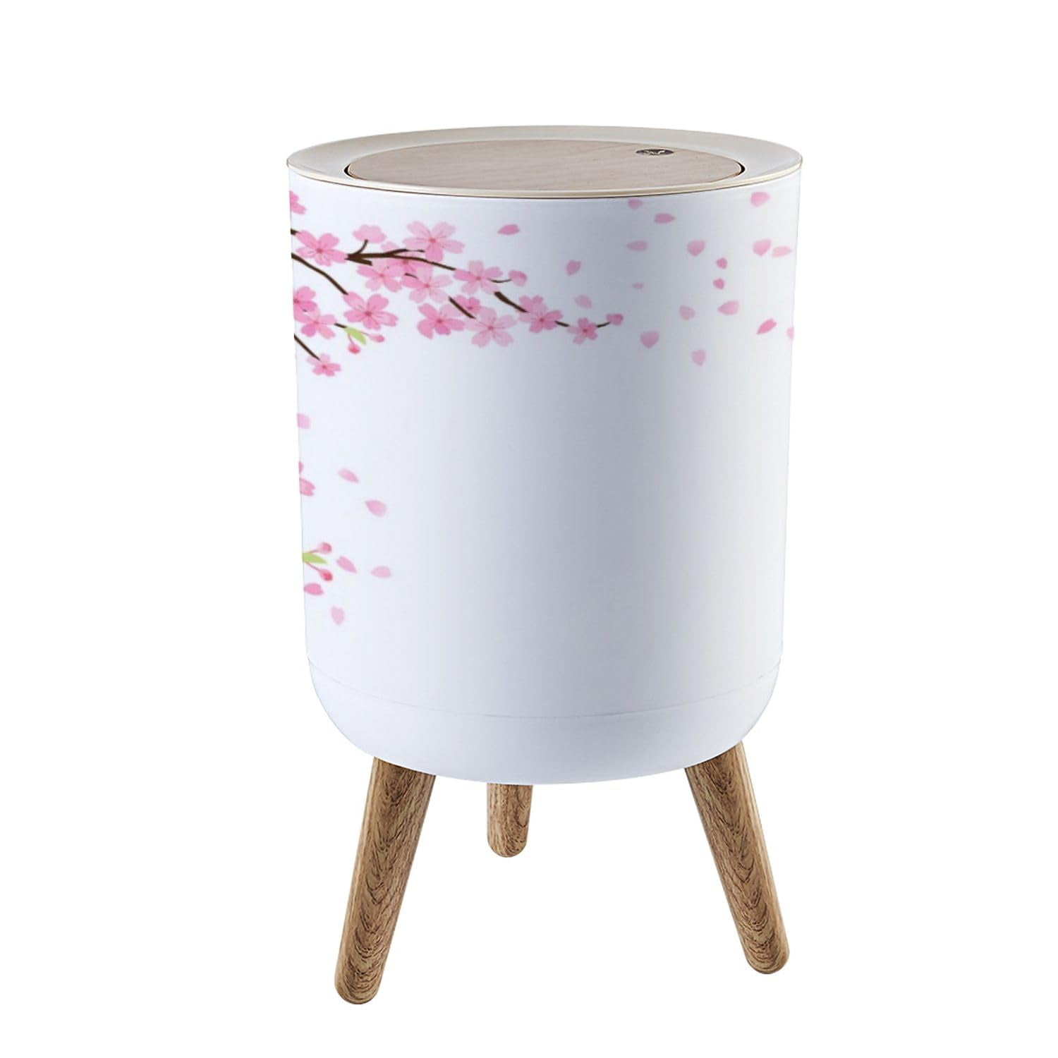Trash Can with Lid Cherry Blossoms Spring Flower Garden White Japanese ...