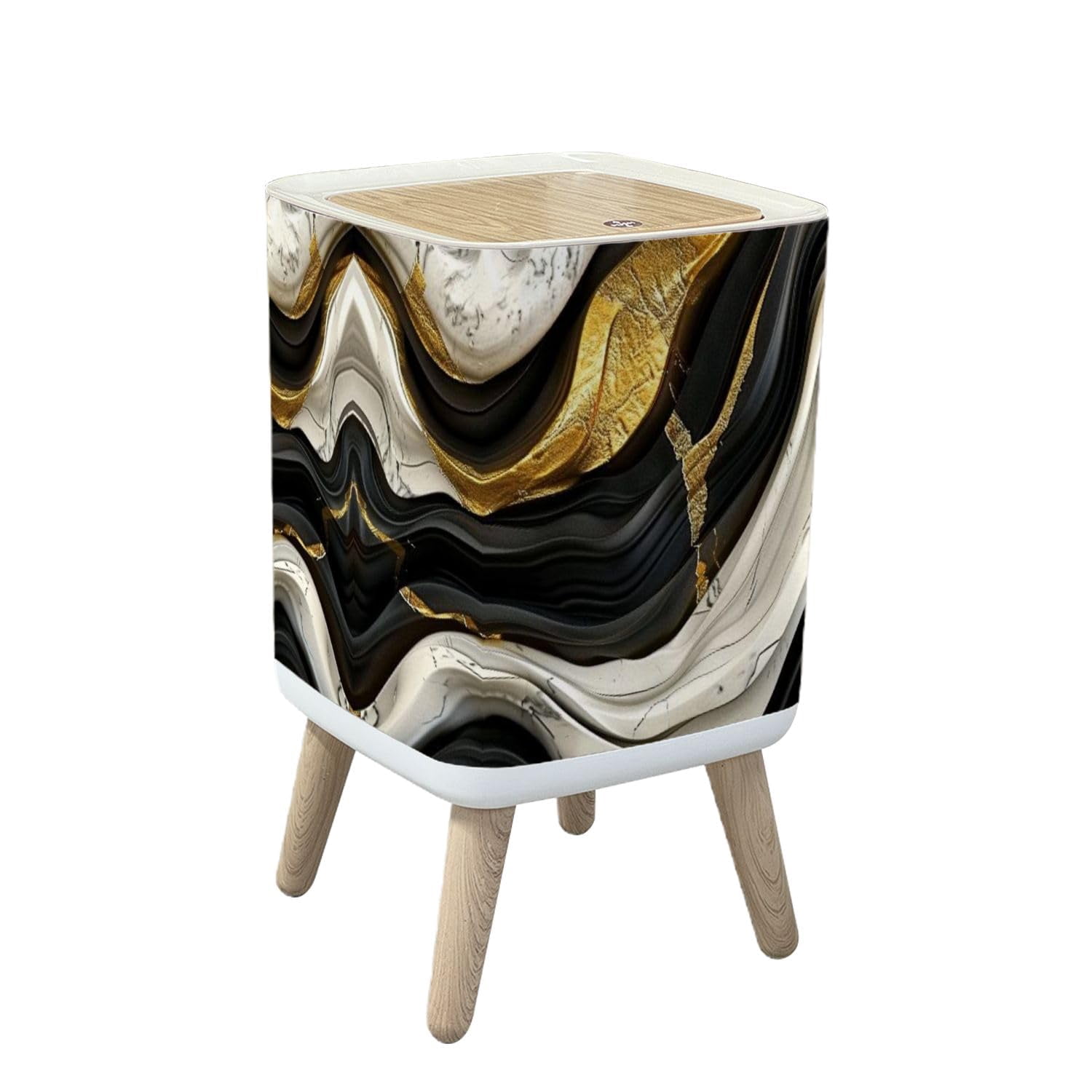 Trash Can with Lid Gold Black Luxurious Marble Textured Abstract 4k 3D ...