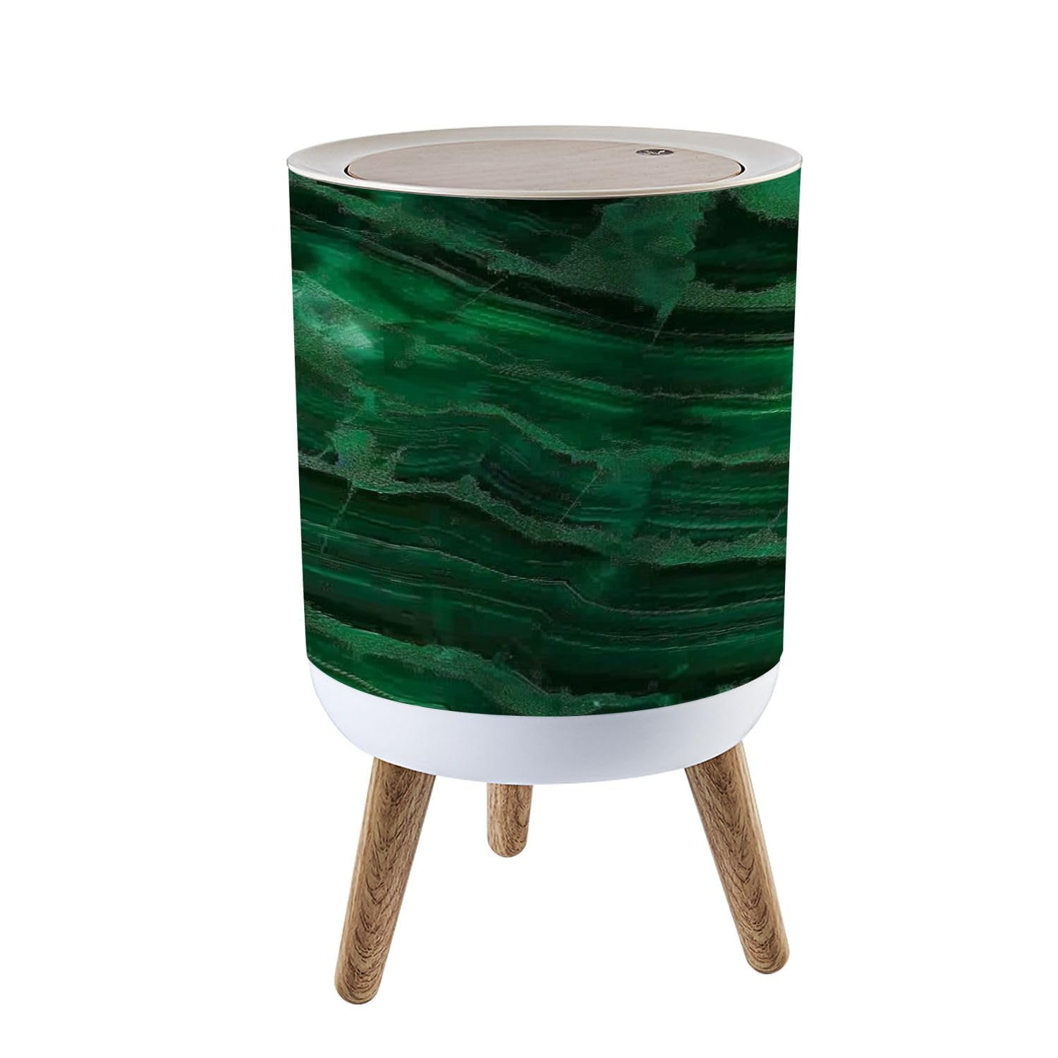 Trash Can with Lid Green Marble Texture Seamless Garbage Can Round ...
