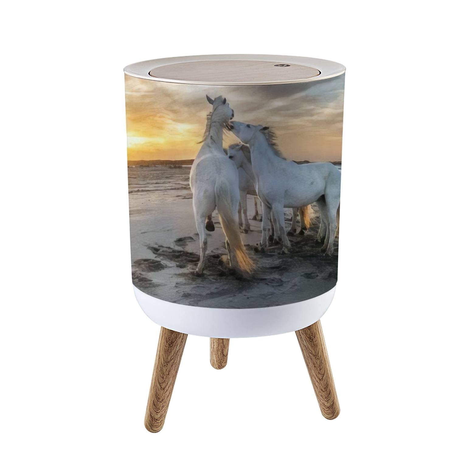 Trash Can with Lid Herd of white horses running through the water Image ...