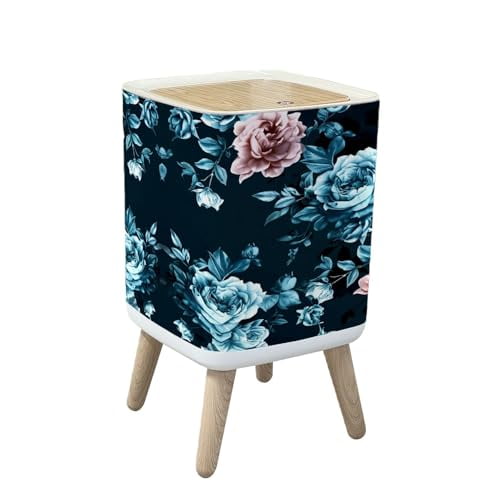 Trash Can with Lid Roses Peony Leaves Bird Dark Watercolor Seamless ...